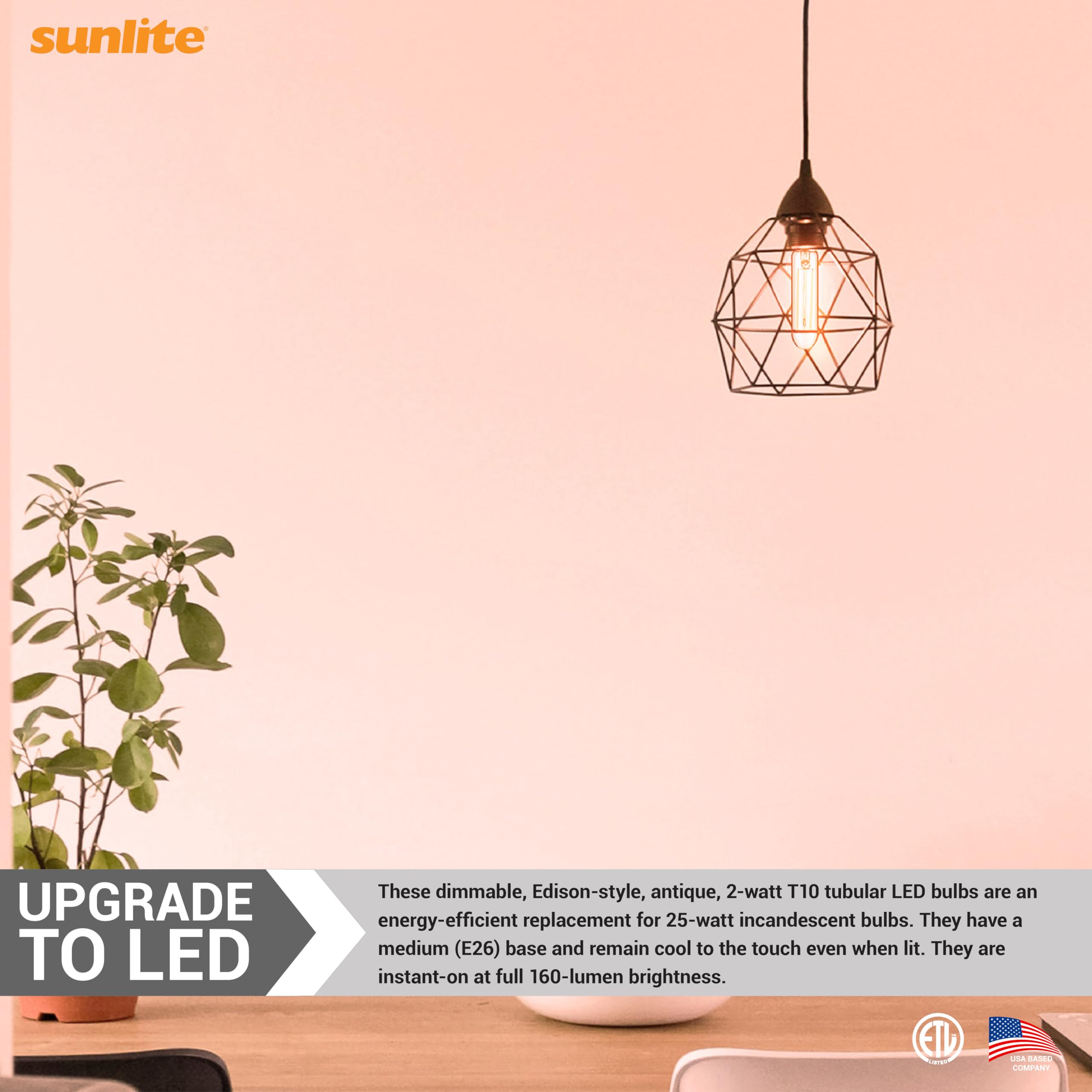 Sunlite LED Filament T10 Tubular Light Bulb, 2 Watts (25W Equivalent), 160 Lumens, E26 Base, Dimmable, 126mm, 2700K Soft White, 1 Pack
