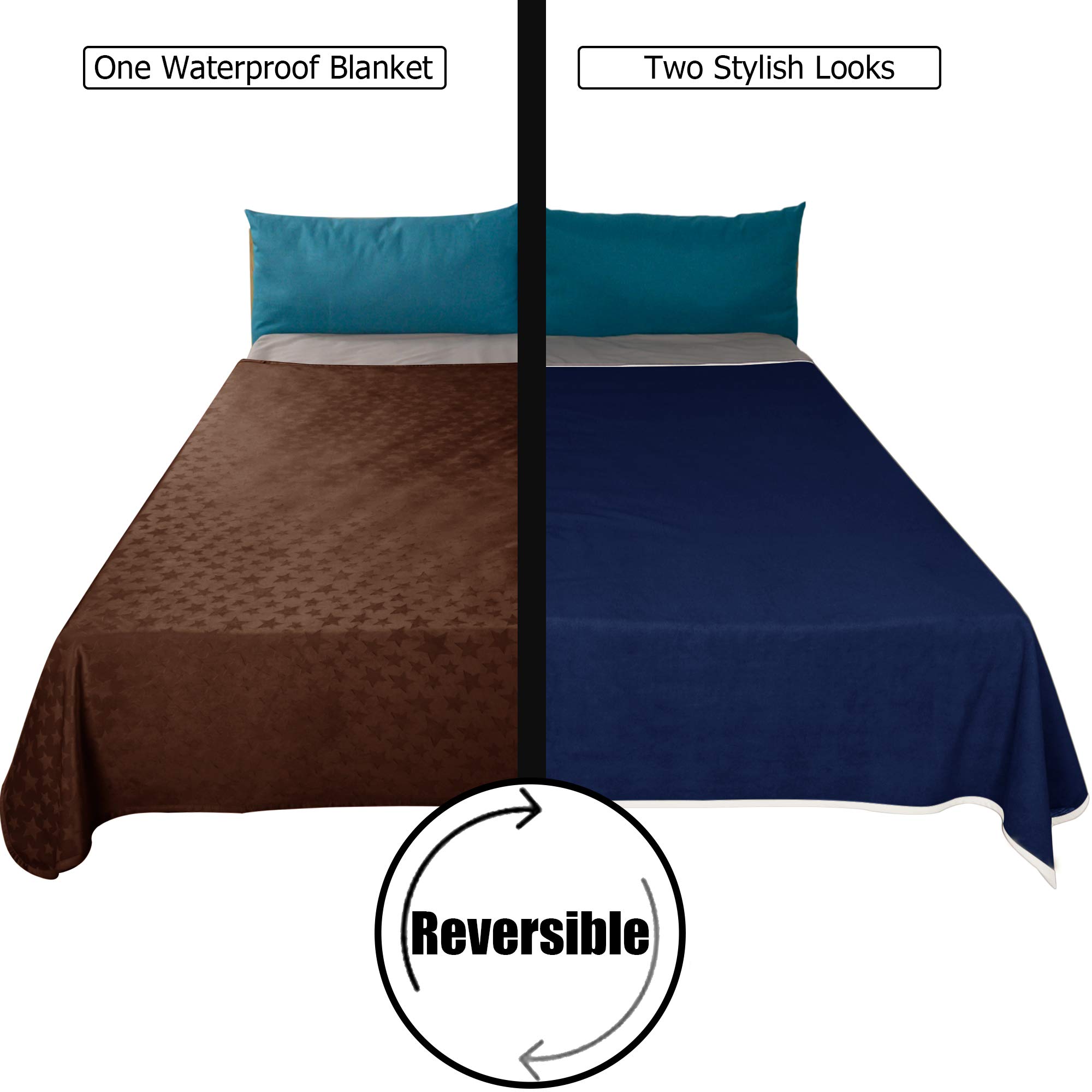 W-ZONE Waterproof Dog Bed Cover Pet Blanket for Furniture Bed Couch Sofa Reversible (6882, Star-Chocolate+NavyBlue)