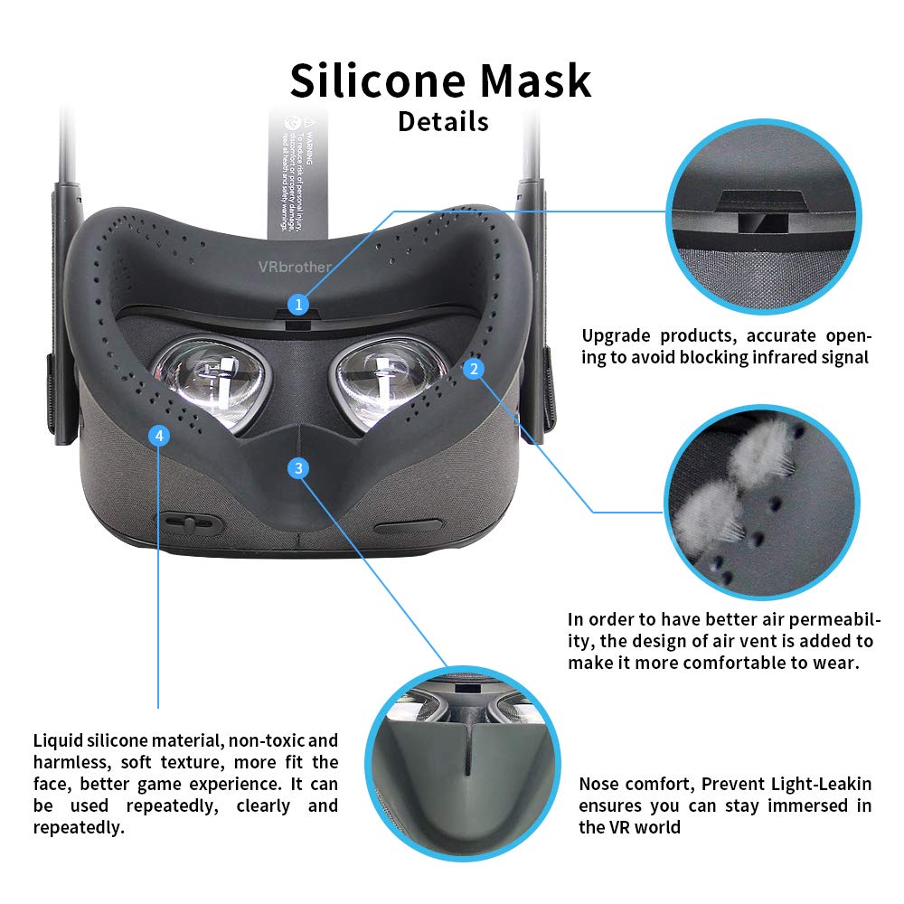 VRbrother Newer Version Controller Silicone CoverMask for Oculus Quest VR headset handle are reserved for infrared does not interfere with any of the functions comfort suit 8piece set