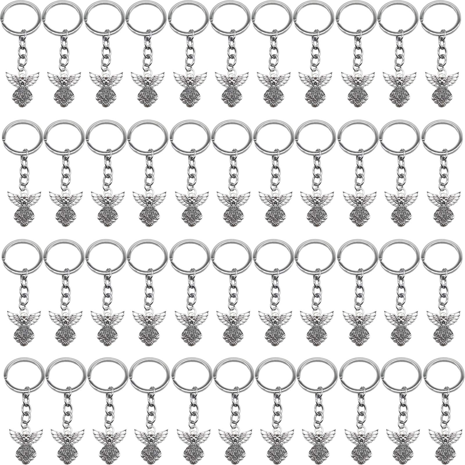 YOOHUA 50PCS 3.14inch Angel Keychain Angel Pendant Keychain Key Ring Silver Tone Guardian Angel Charm Keychain Key Ring