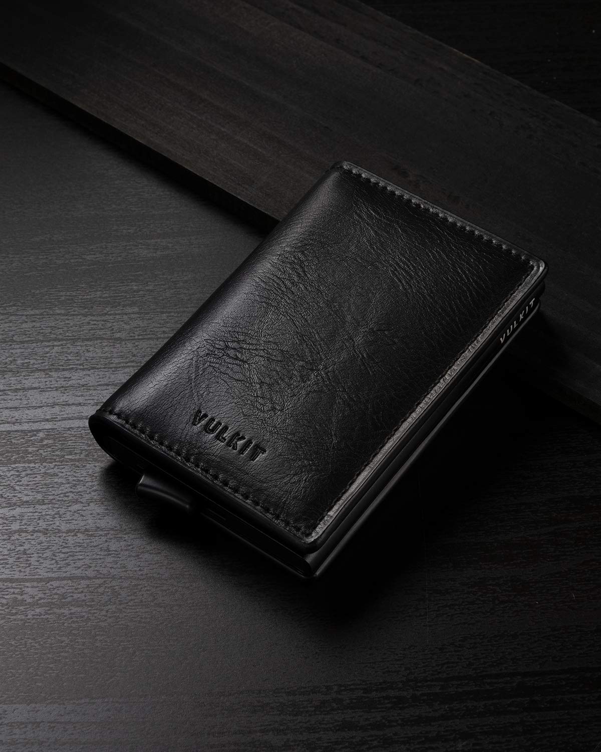 VULKIT Card Holder Pop Up Slim Wallet Leather RFID Blocking Card Case Up to 8 Credit Cards Black
