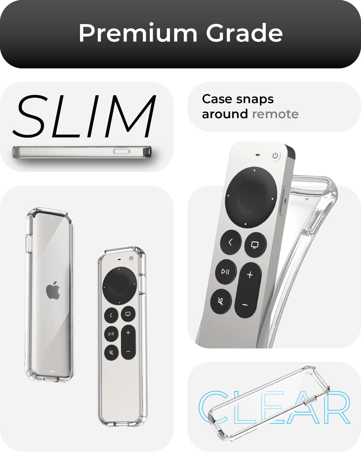 TotalMount Air Rim Case for Apple TV Remotes – Slim, Hybrid Apple TV Remote Case with Ultimate Drop Protection – Clear