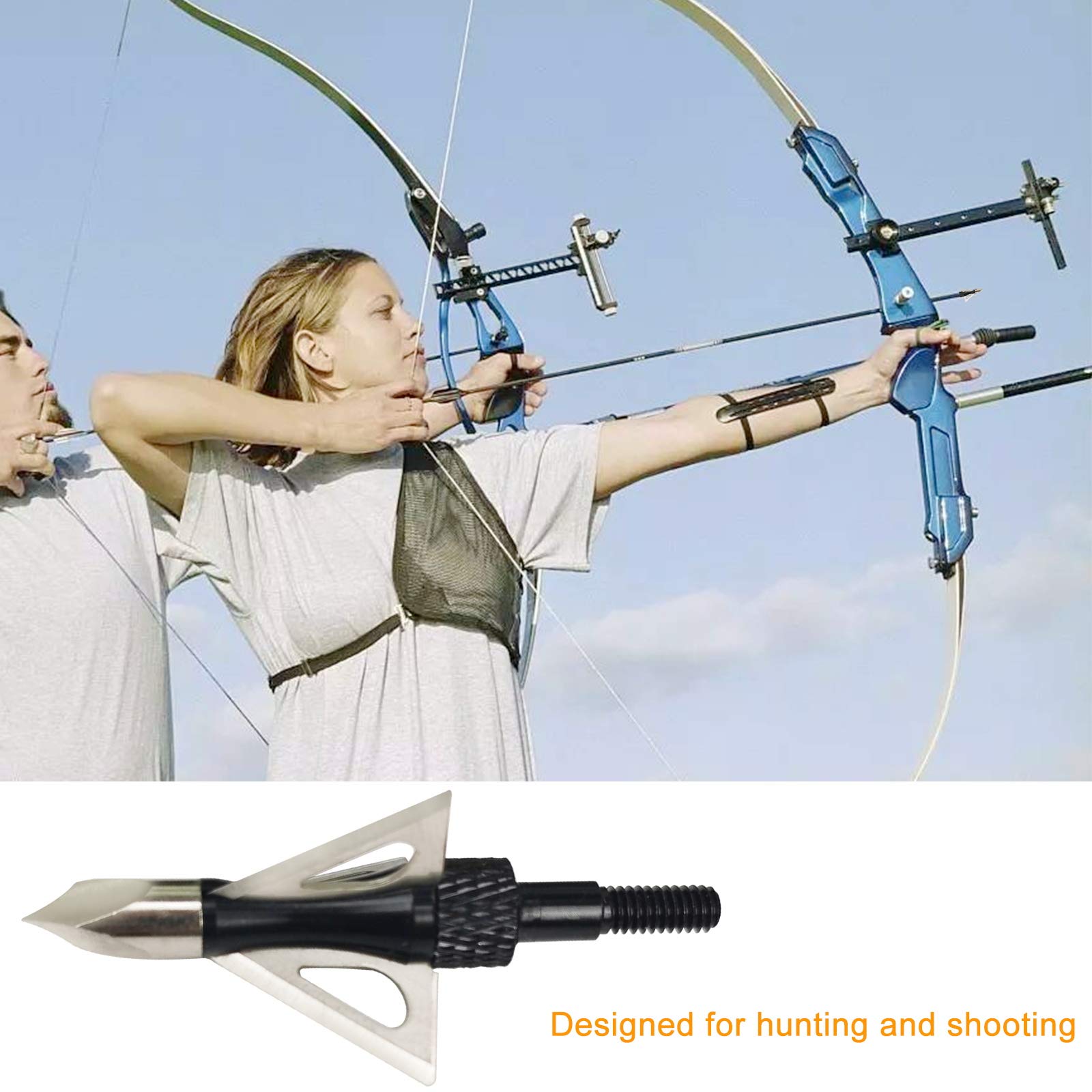 Tbrand Sharp Blades Arrowhead Archery Broadheads Hunting Arrow Crossbow Bolts and Compound Recurve Bow (Black, 6pcs)