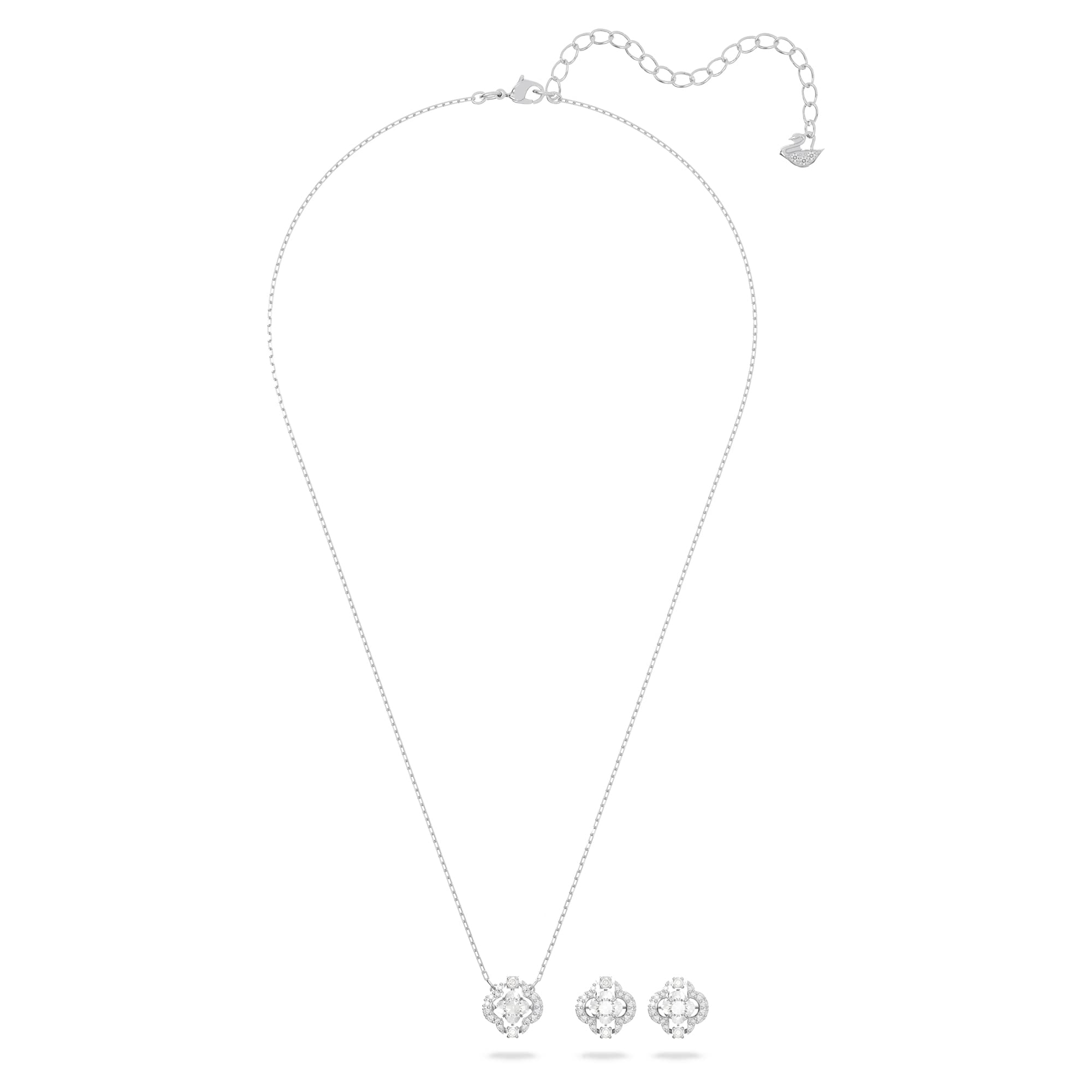 SWAROVSKI Sparkling Dance Set, Necklace and Stud Pierced Earrings Set with White Crystal and Matching Pavé on a Rhodium Finish Setting, Part of the Sparkling Dance Collection