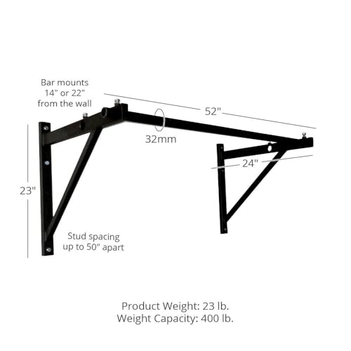 Titan Fitness Adjustable Depth 52" Wall Mounted Pull Up Bar, 14" or 22" from Wall, Rated 400 LB, Home or Garage Gym Chin Up Workout Training Station, Upper Body Workout