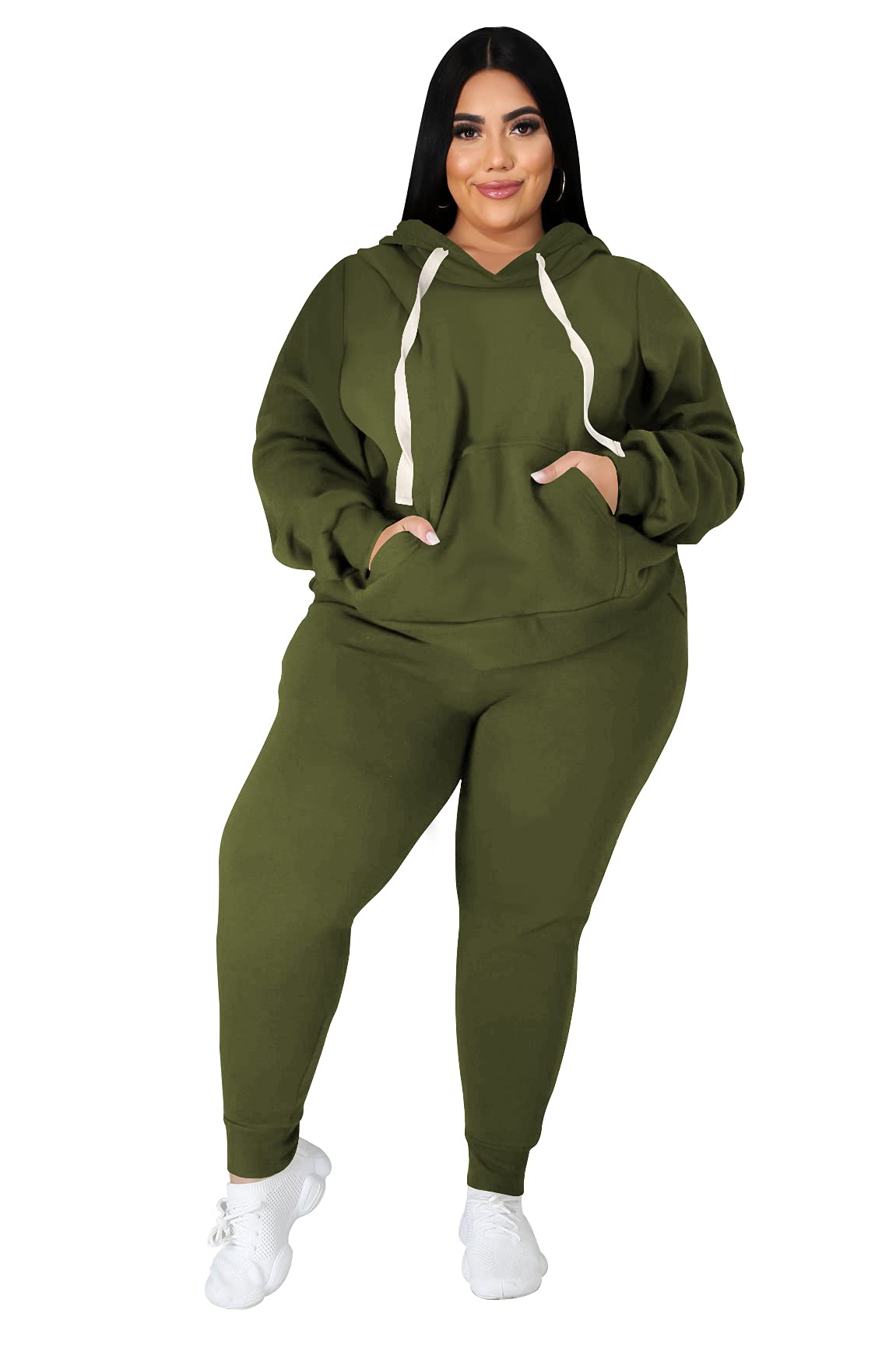 Tycorwd Women's Plus Size Two Piece Outfits Sweatsuits Sets Long Sleeve Loungewear Tracksuit Sets Dark green-3XL
