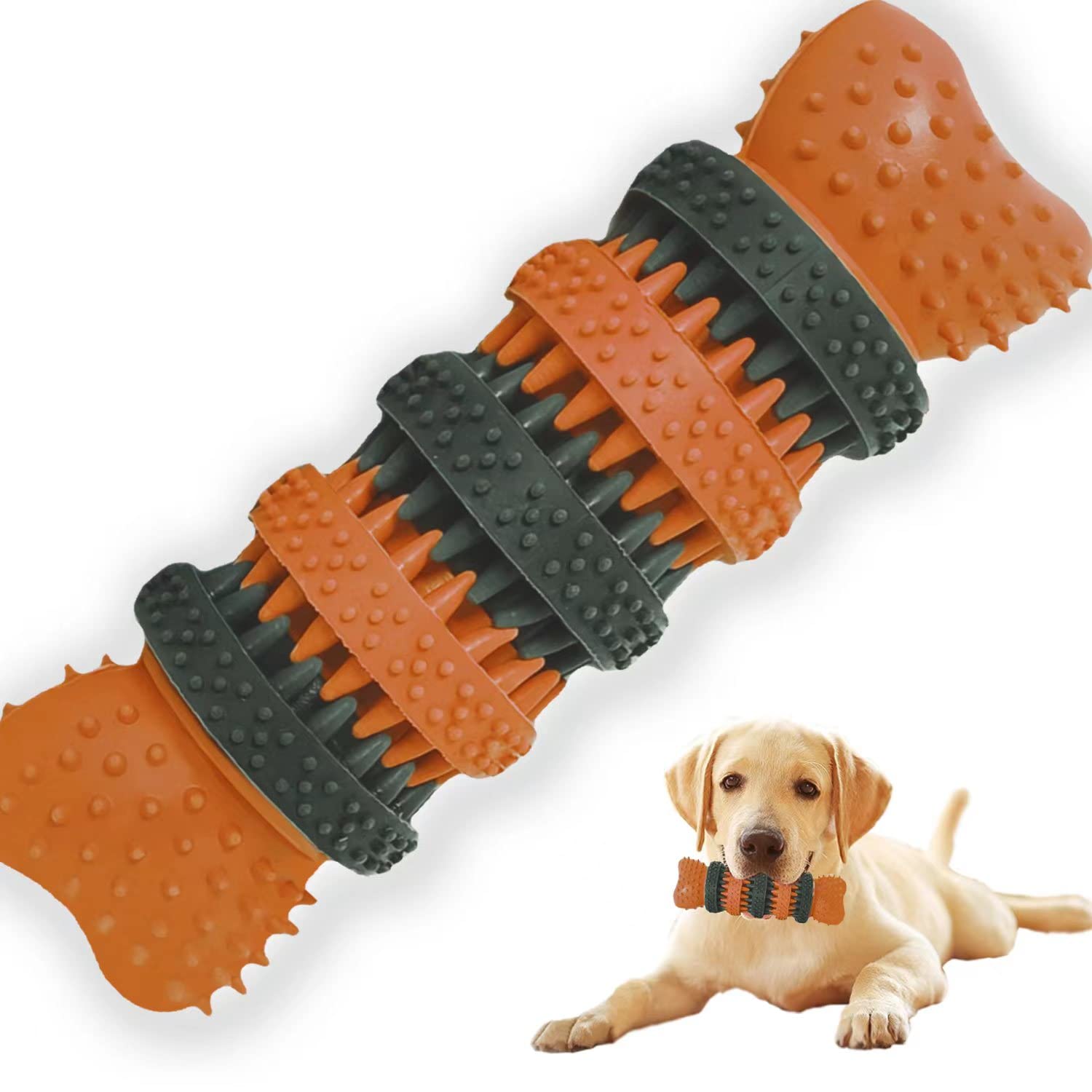Qufusaty Dog Chew Toys for Aggressive Chewers, Natural Rubber Long-Lasting Tough Bone Dog Toy for Small & Medium Breed,Orange