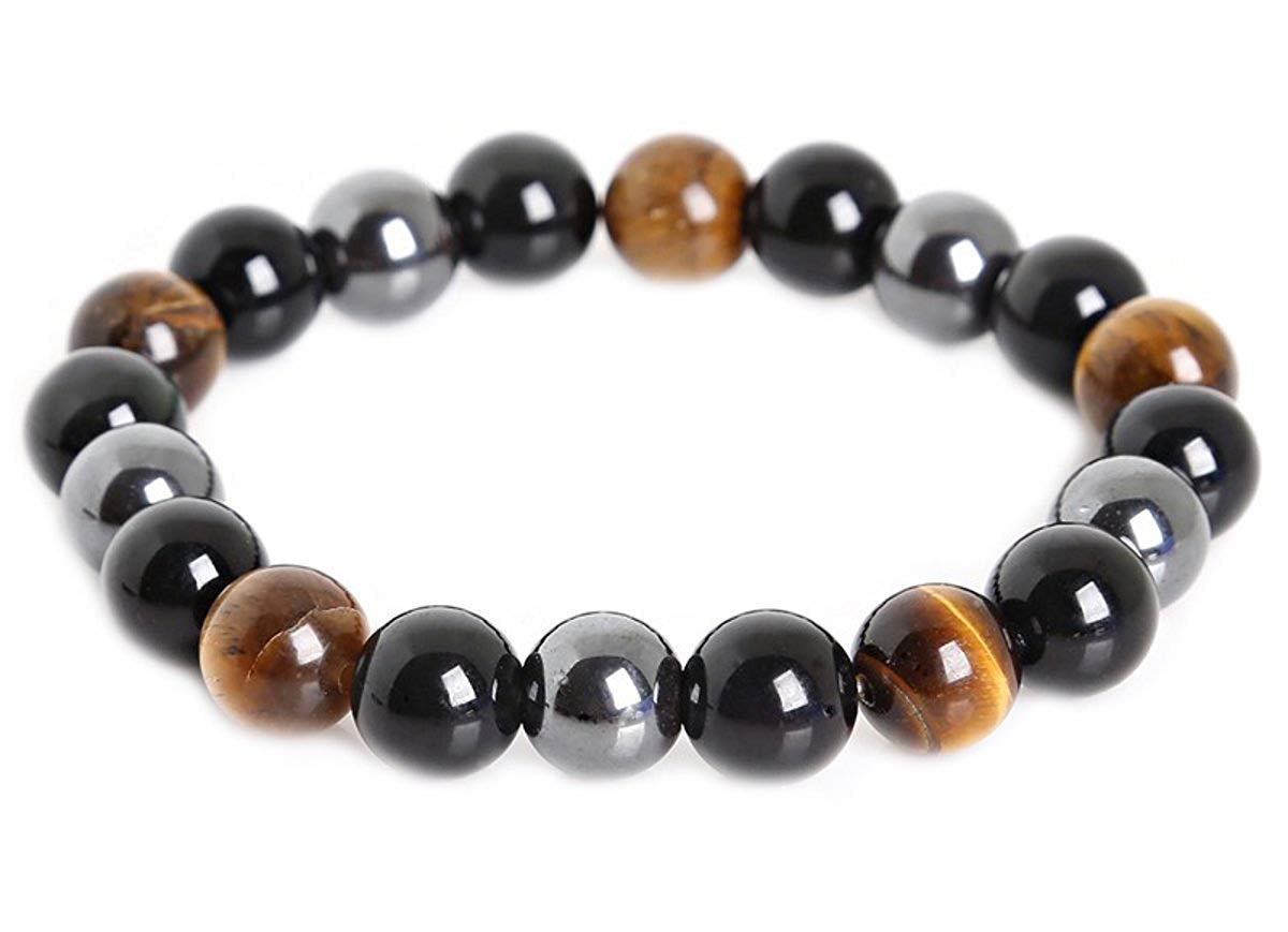 Triple Protection Bracelet For Protection Bring Luck And Prosperity Hematite Black Obsidian Tiger Eye Stone Bracelets (10MM)