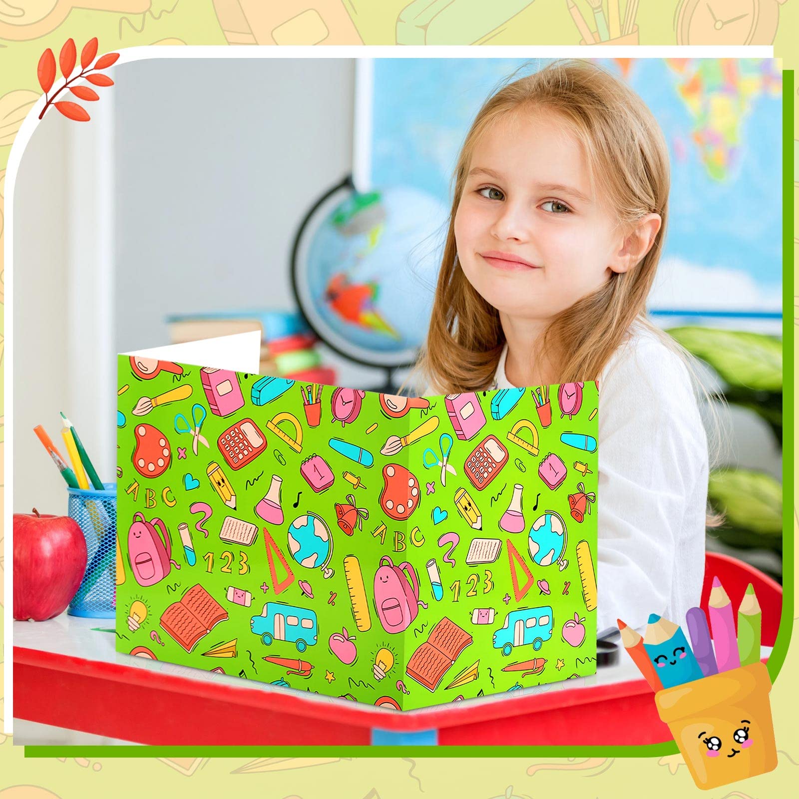Seajan 50 Pieces Privacy Boards for Student Desk Dividers Privacy Folders Classroom School Privacy Cardboard Board with 50 Pieces Label, Reduce Distractions Keep Eyes from Wandering (Stationery Style)