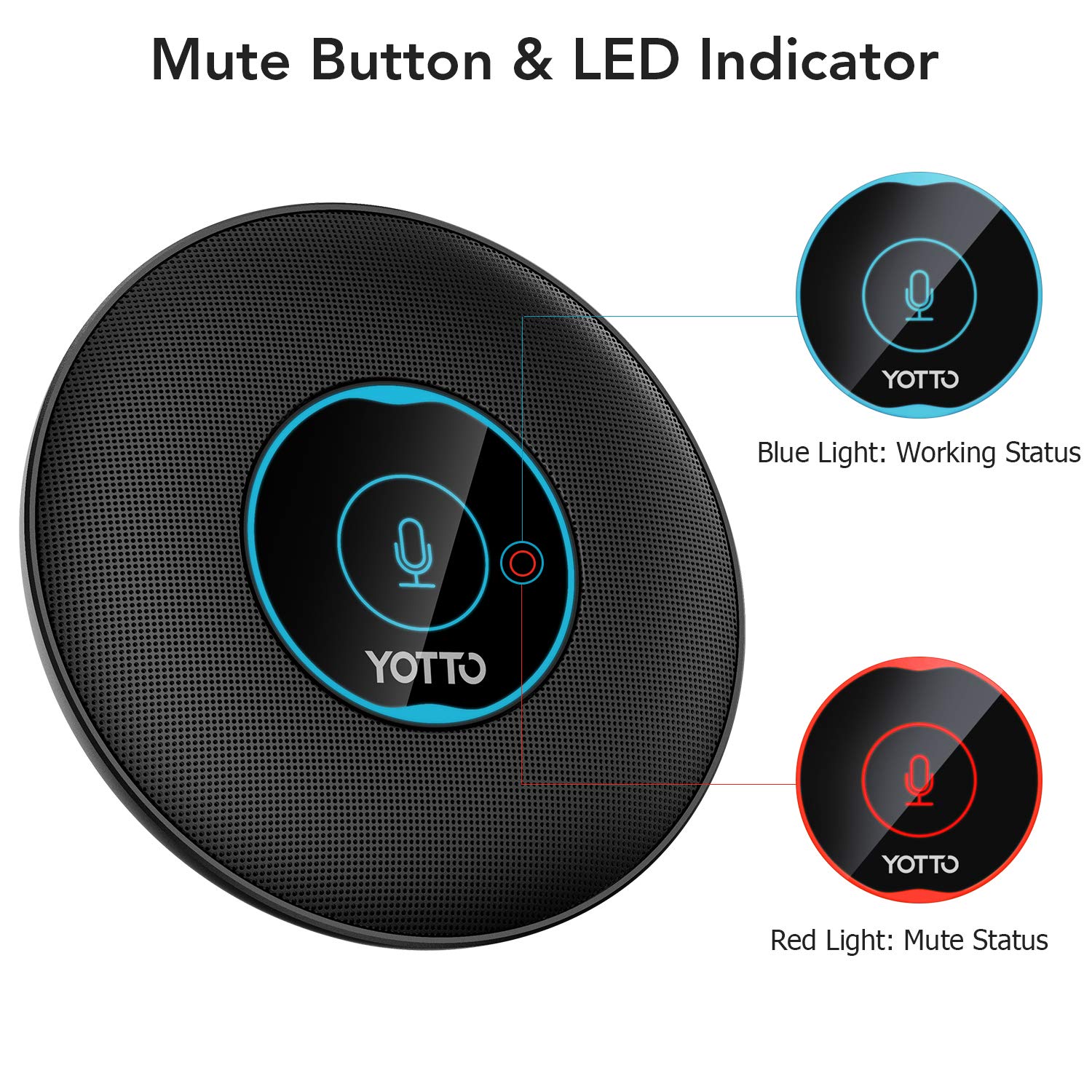 YOTTO USB Conference Microphone for Computer, 360° Omnidirectional Condenser PC Mic with Mute Key, Plug & Play for Video Conference, Recording, Skype, Online Class, VoIP Calls, Chatting
