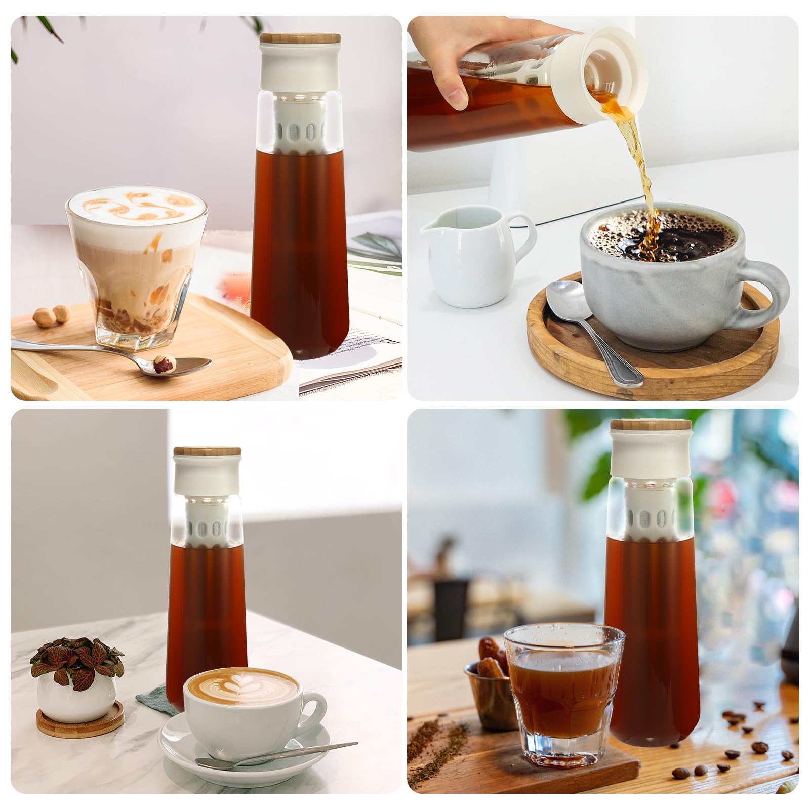 STFALI Cold Brew Coffee Maker - 1 qt, Cold Brew Maker with Durable Glass Pitcher & Double-layer Stainless Steel Mesh Filter for Iced Brew Coffee, Iced Tea Glass Water Bottle
