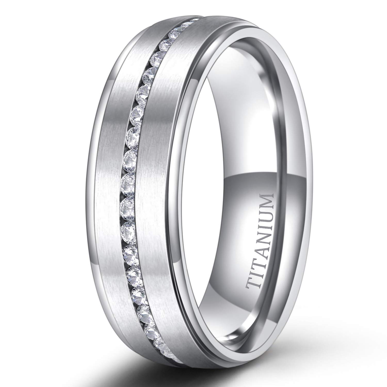 TIGRADE 6MM Silver Titanium Engagement Ring Cubic Zirconia Wedding Band for Men Women Size 5-12, Size 5
