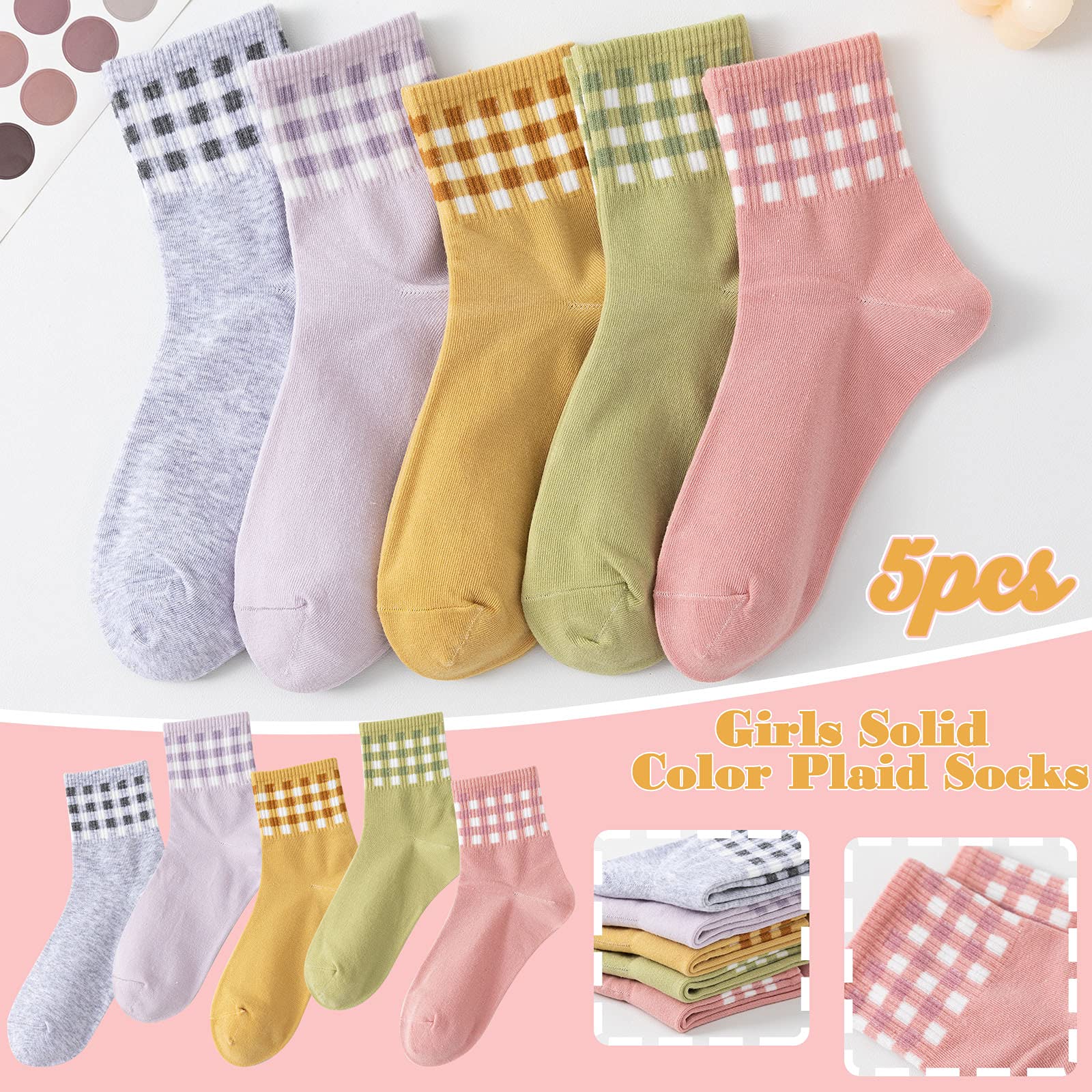 Tynelles 5 Pairs Cotton Socks for Women Comfortable Fashion Athletic Crew Socks With Cute Graphic Print, Multicolour, One Size