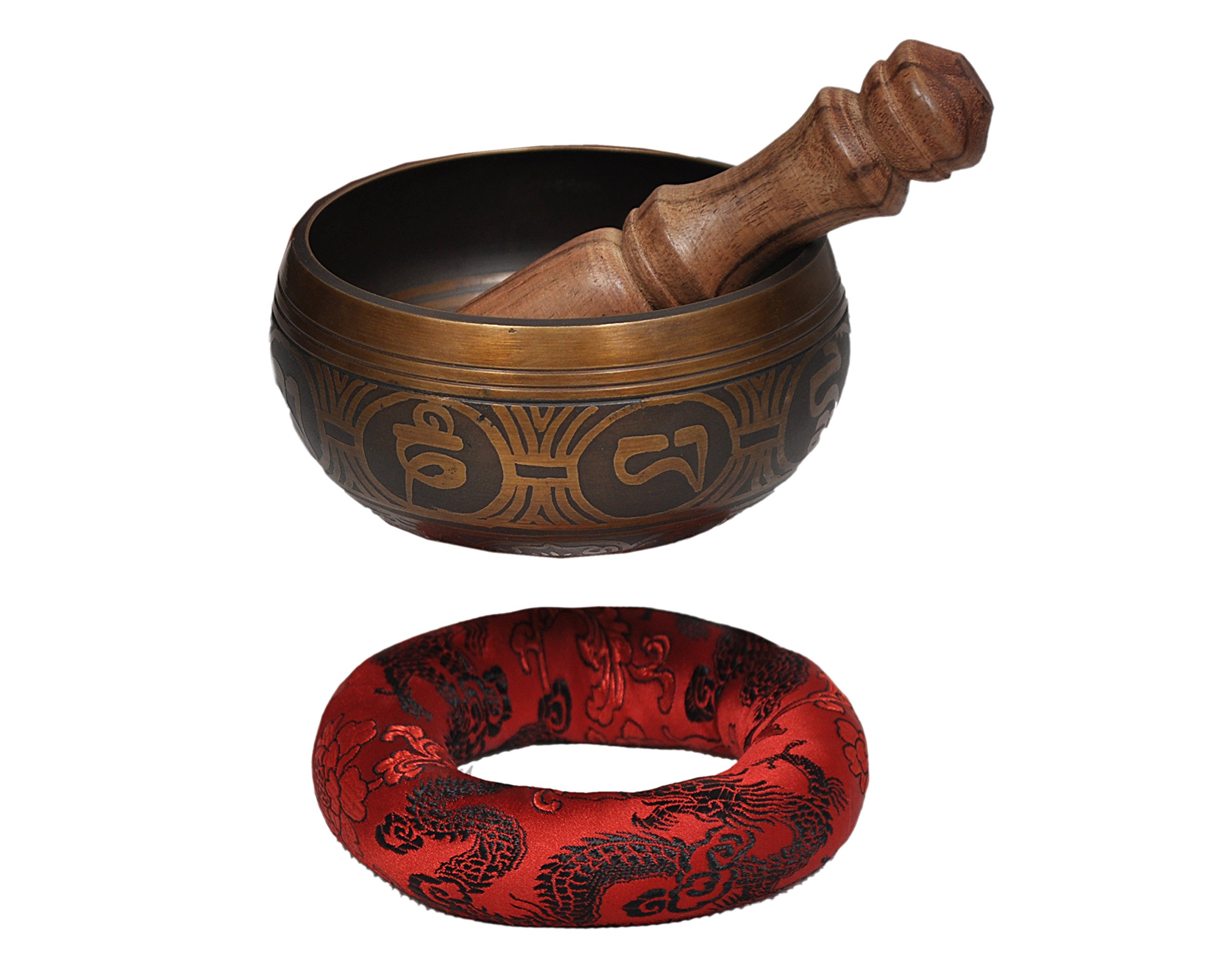 Special Etching Tibetan Singing Bowl Set By Dharma Store - Buddhism Yoga Meditation - With Striker & Cushion