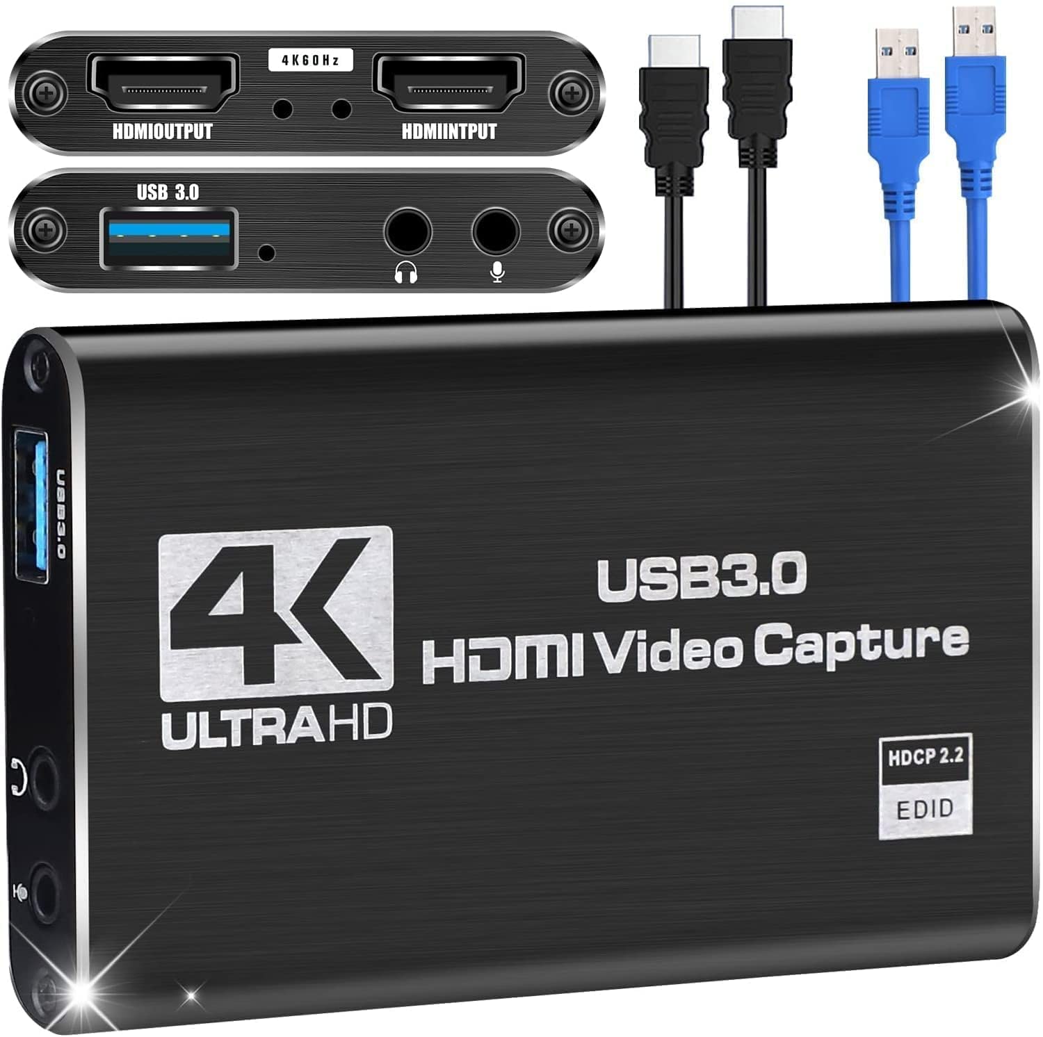 USB Video Capture Card - HDMI to USB 2.0 - HD 1080p 30fps - Zero Latency Loop-Out Port - Premium Metal Casing - Ideal for Game Recording, Broadcasting, Gaming or Live Streaming