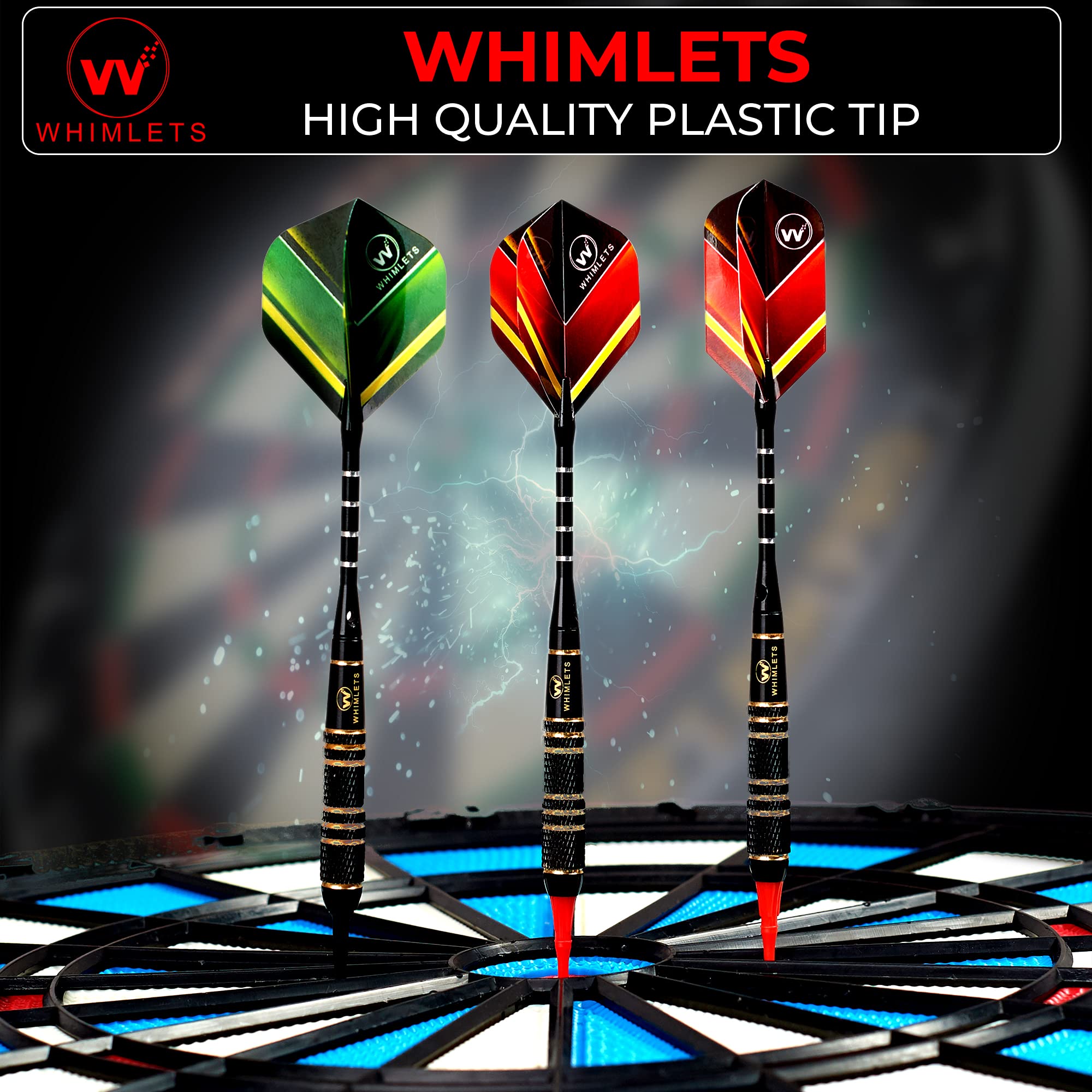 Whimlets Soft Tip Darts for Electronic Dart Board – Professional Plastic Tip Darts Set with 100 Extra Tips, Flights, Aluminum Shafts with O'Rings, Dart Tool, Stylish Case, Great Gift for Players