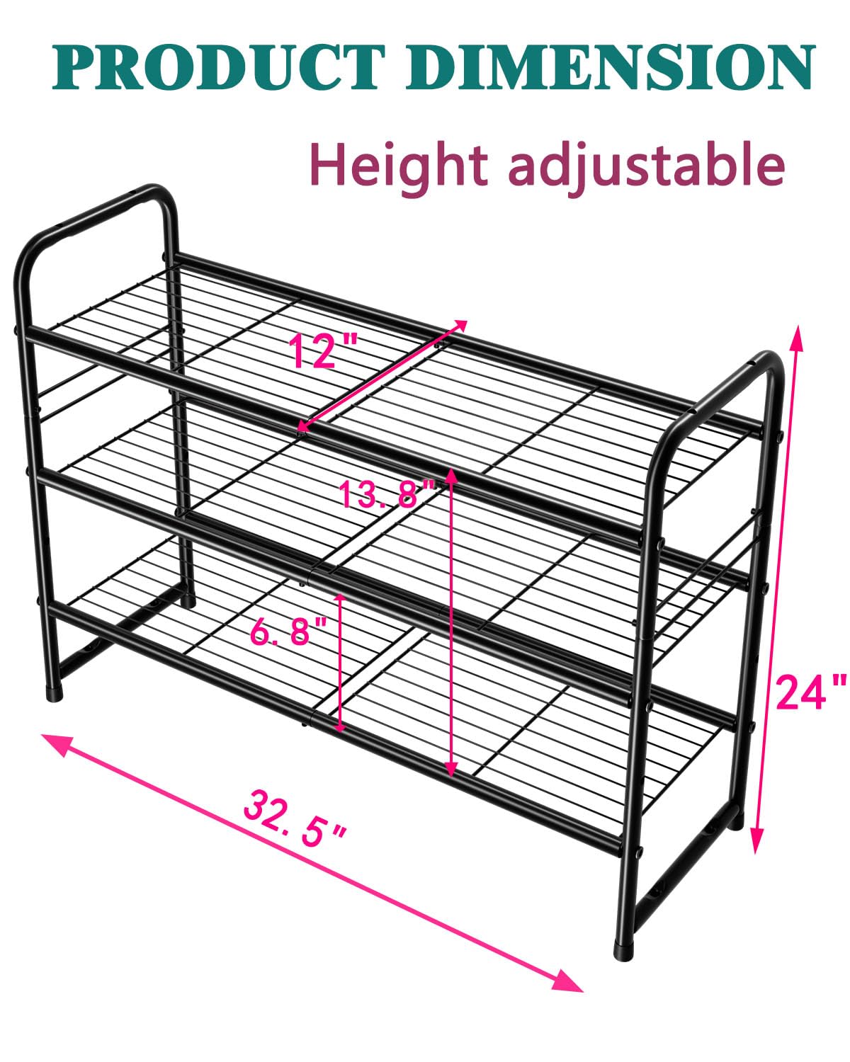 SUFAUY Shoes Rack Shelf for Closet Metal Stackable Shoe Storage Organizer, Wire Grid, 3-Tier, Black