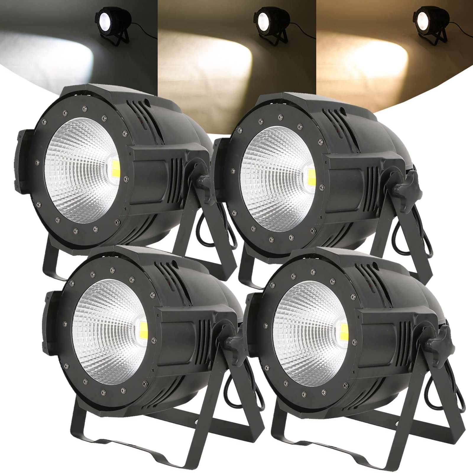 TCFUNDY 100W COB Par Lights LED Blinder Stage Audience Light Spotlight DMX DJ Light Strobe Lighting, Warm White & Cool White for Wedding Party Stage Effect, 4 Pack