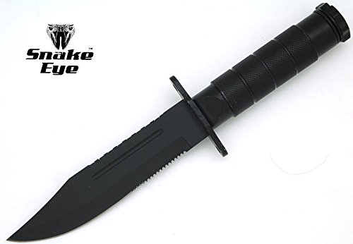 Snake Eye Tactical Serrated Blade 8.5 Inch Survival Knife Heavy Duty Stainless Steel with Kit & Nylon Sheath (Black)