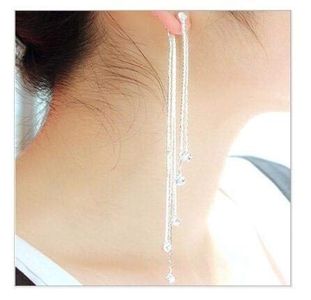 XINSHUN Women's Linear Long Tassels Diamante Rhinestone Dangle Party Eardrop Earrings Silver One Size