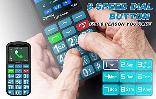 USHINING Seniors Cell Phones Unlocked SOS Button Hearing Aid Compatible 3G T Mobile Cell Phones for Seniors Large Volume 2.4 Inch HD Screen Basic Cell Phones with Charging Dock (Black)