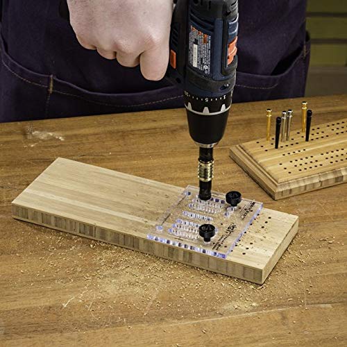 Small Cribbage Board Templates (3 Players, Straight Track) - Woodworking Kit w/ 1/8'' Self-Centering Drill Bit, 1/8'' Indexing Pins β Thick Acrylic Cribbage Board Game Set