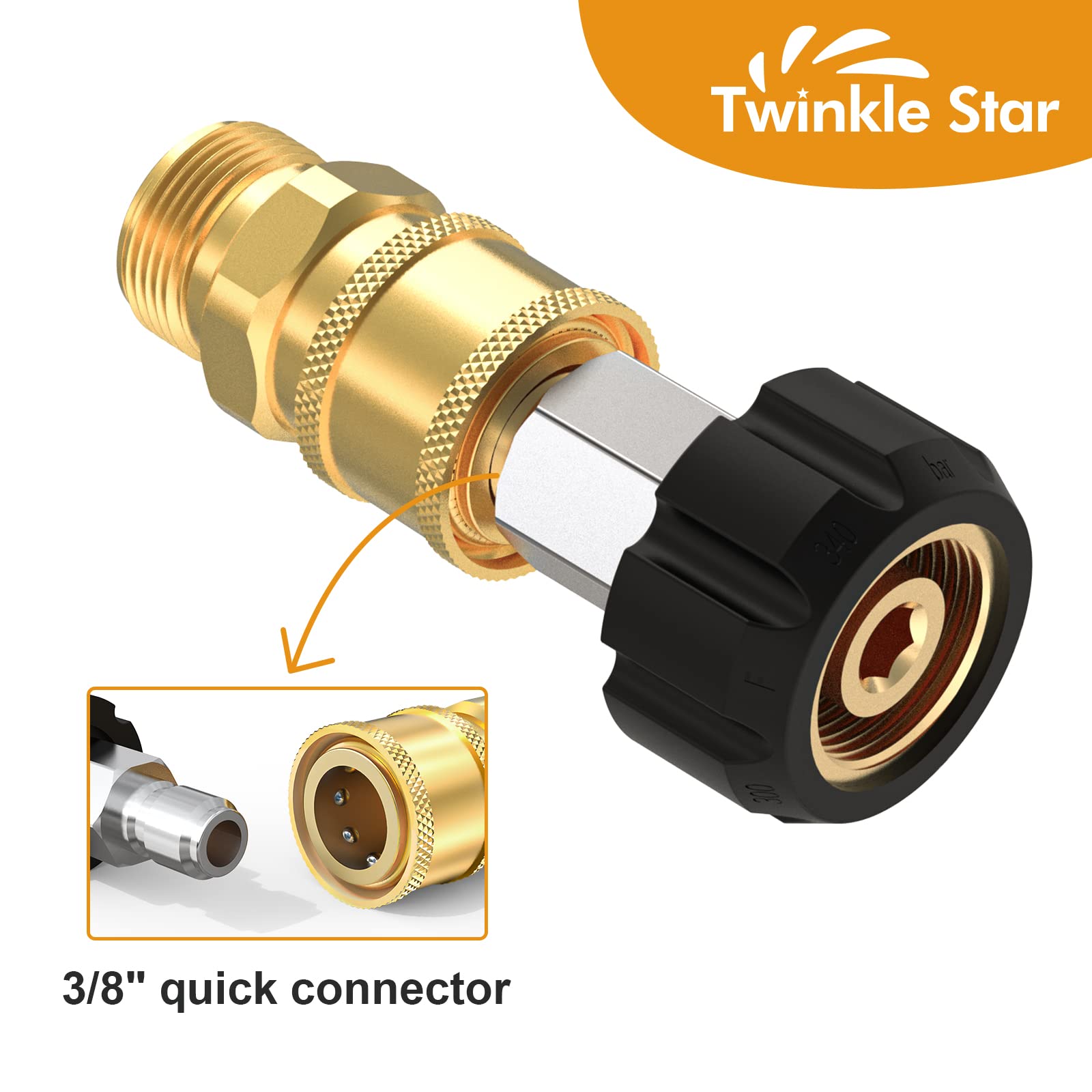 Twinkle Star Pressure Washer Adapter Set, Quick Connect Gun to Wand, M22 14mm to 1/4" Quick Connect Kit 5000 PSI, 2 Pcs