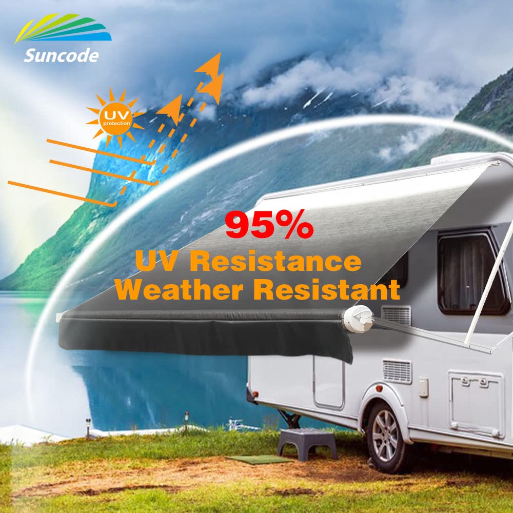 Suncode RV Awning Fabric Replacement Waterpoof Universal Outdoors Canopy for Camper,Trailer,and Motorhome Awning Replacement Premium Grade Vinyl RV Canopy Replacement 10'(Fabric 9'2") Black Fade