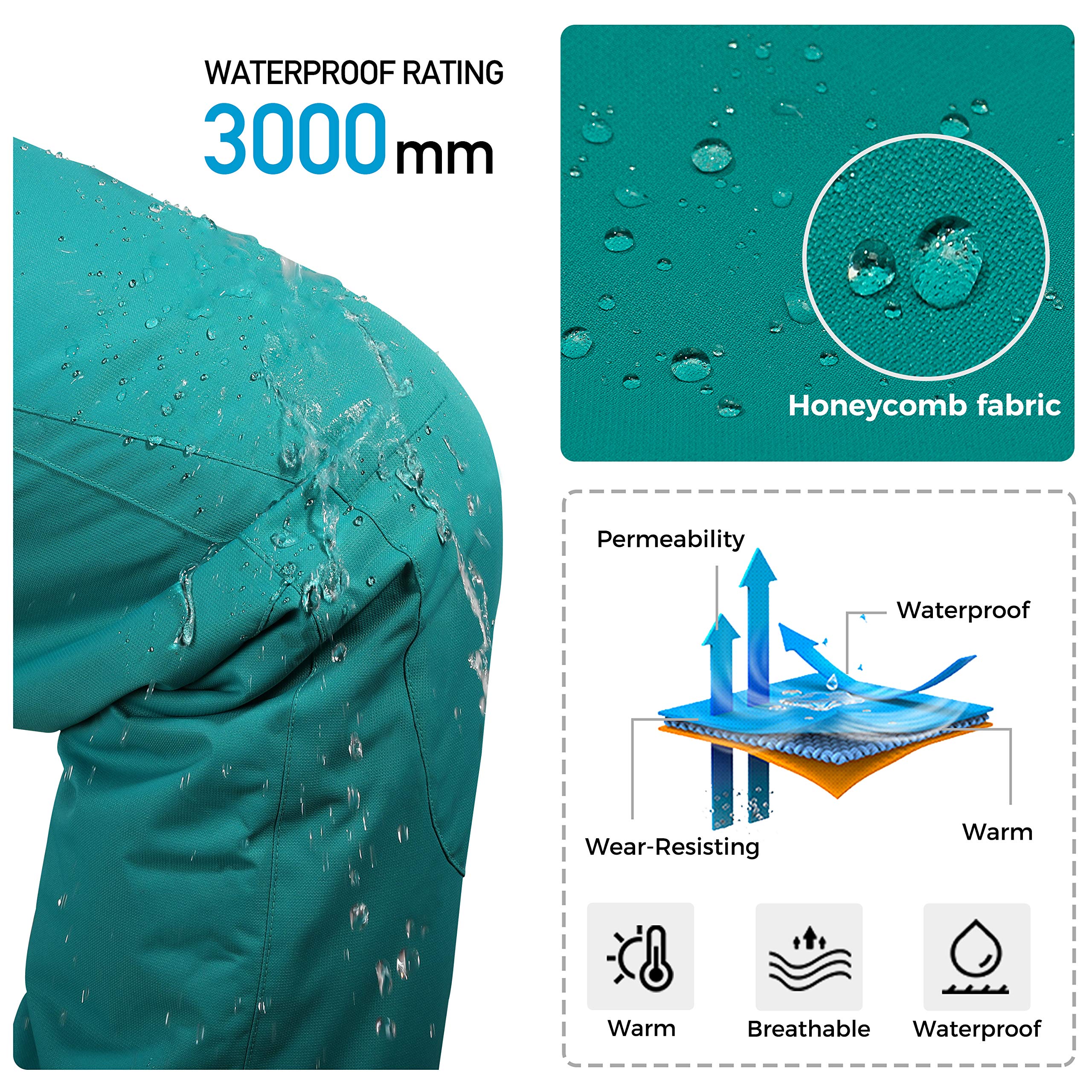 wantdo Women's Waterproof Ski Pants Winter Warm Snowboard Pants Outdoor Snow Pants Blue Large
