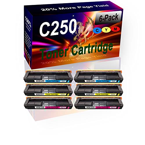 SINIYA 6-Pack (2C+2Y+2M) Compatible M C250FWB M C250 Printer Toner Cartridge Replacement for Ricoh C250(408349 408351 408350) Printer Toner Cartridge