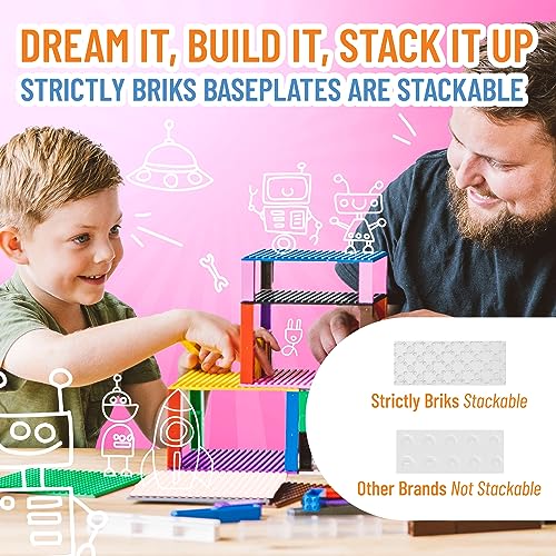 Strictly Briks Classic Stackable Baseplates, Building Bricks for Towers, Shelves, and More, 100% Compatible with All Major Brands, White, 4 Base Plates & 30 Stackers, 10x10 Inches