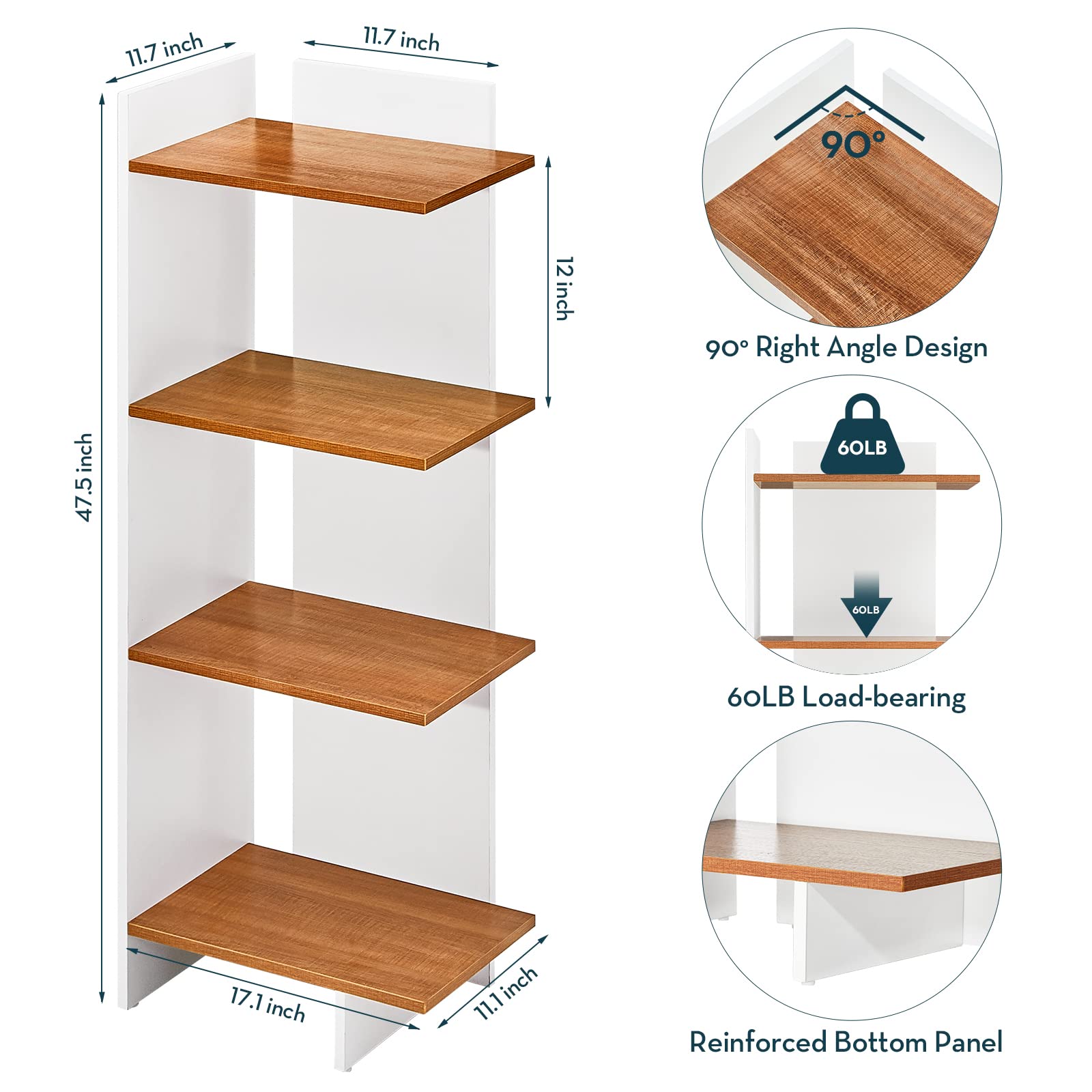 SAYGOER Modern Bookshelf Affordable Wood Bookcase 4 Tiers Tall Storage Shelves Floating Display Shelf Plant Stand for Living Room Home Office Bedroom Organizer,White Walnut