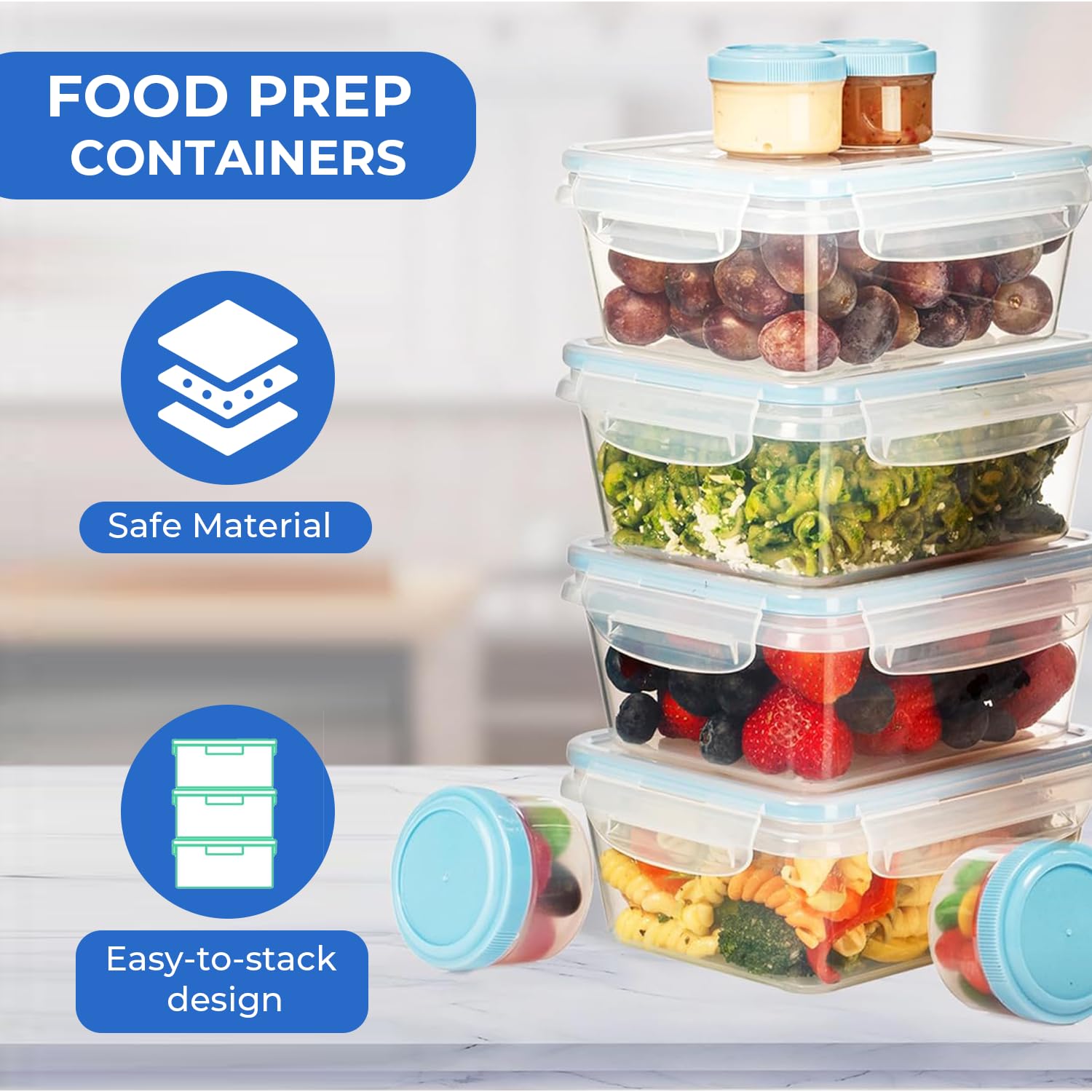 Shazo 36 pc Food Storage Containers with Lid, Plastic Food Containers for Kitchen Organization Airtight Leak Proof Meal Prep Easy Snap Lock Lunch Box - BPA Free Food Prep Storage Container