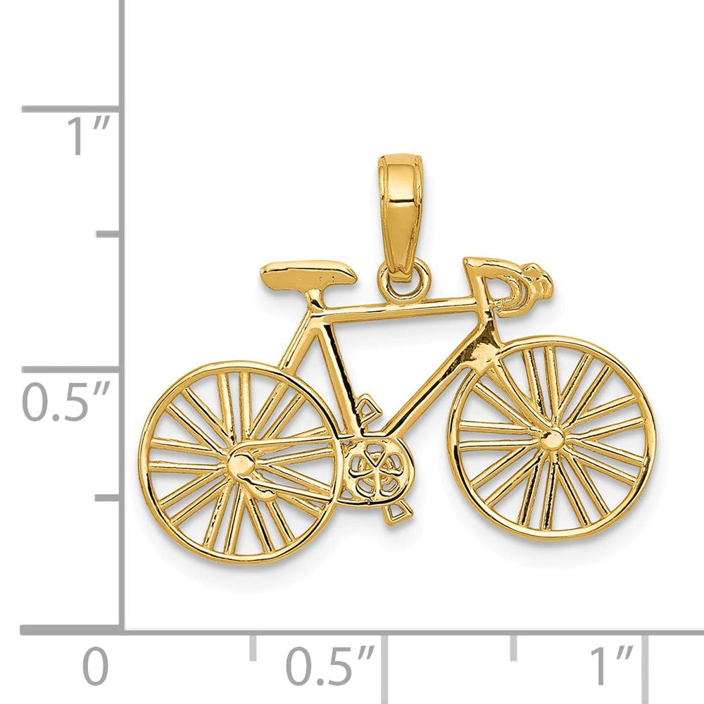 Solid 14k Yellow Gold Polished Bicycle Charm Pendant (18.5mm x 26mm)