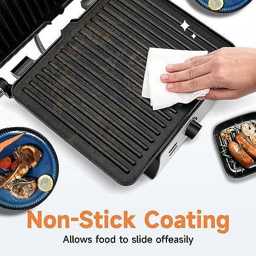 SUSTEAS Panini Press Grill - Sandwich Maker with Non-Stick Cooking Plate, Electric Indoor Grill that Opens 180 Degrees, Floating Hinge Panini Press Grill, Compact Design for Easy Storage