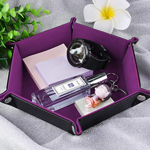 SIQUK Double Sided Dice Tray, Folding Hexagon PU Leather and Velvet Dice Holder for Dungeons and Dragons RPG Dice Gaming D&D and Other Table Games, Dark Violet