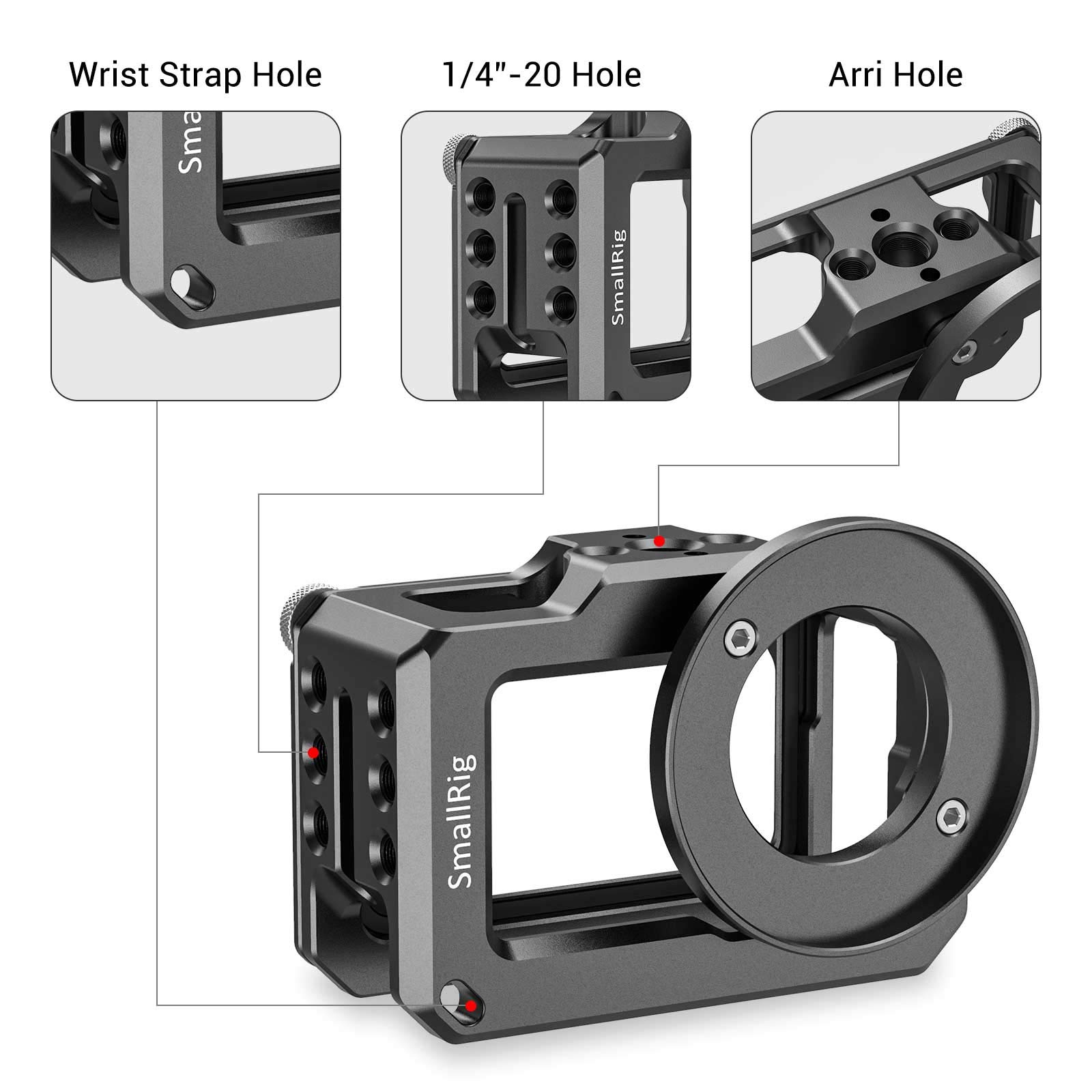 SMALLRIG Video Vlogging Camera Frame Cage for DJI Osmo Action Camera with 1/4¡± and 3/8¡± Thread Locating Holes Compatible with 52mm Adapter for Lens, Prevent The Screen from Scratching - CVD2360