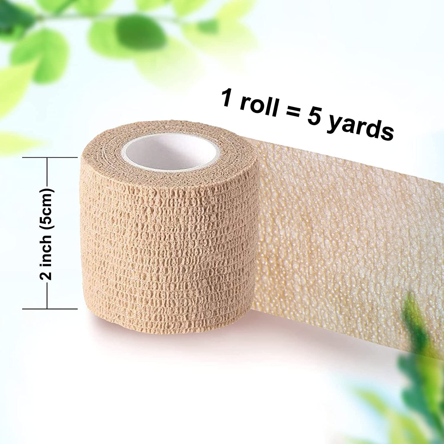 Self Adhesive Bandage Wrap, 2 inches x 5 Yards, 6 Pack, Self Adhering Bandage Wrap, Self Adherent Cohesive Wrap Bandages for Sports, Bandage Wrap for Sports, First Aid Tape