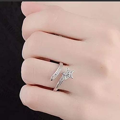 White Rings Star Ring Finger Jewelry Wrap Ring Adjustable Rings for Women Girls Gift Stacking Rings Band Ring Tail Ring CZ Ring (silver)