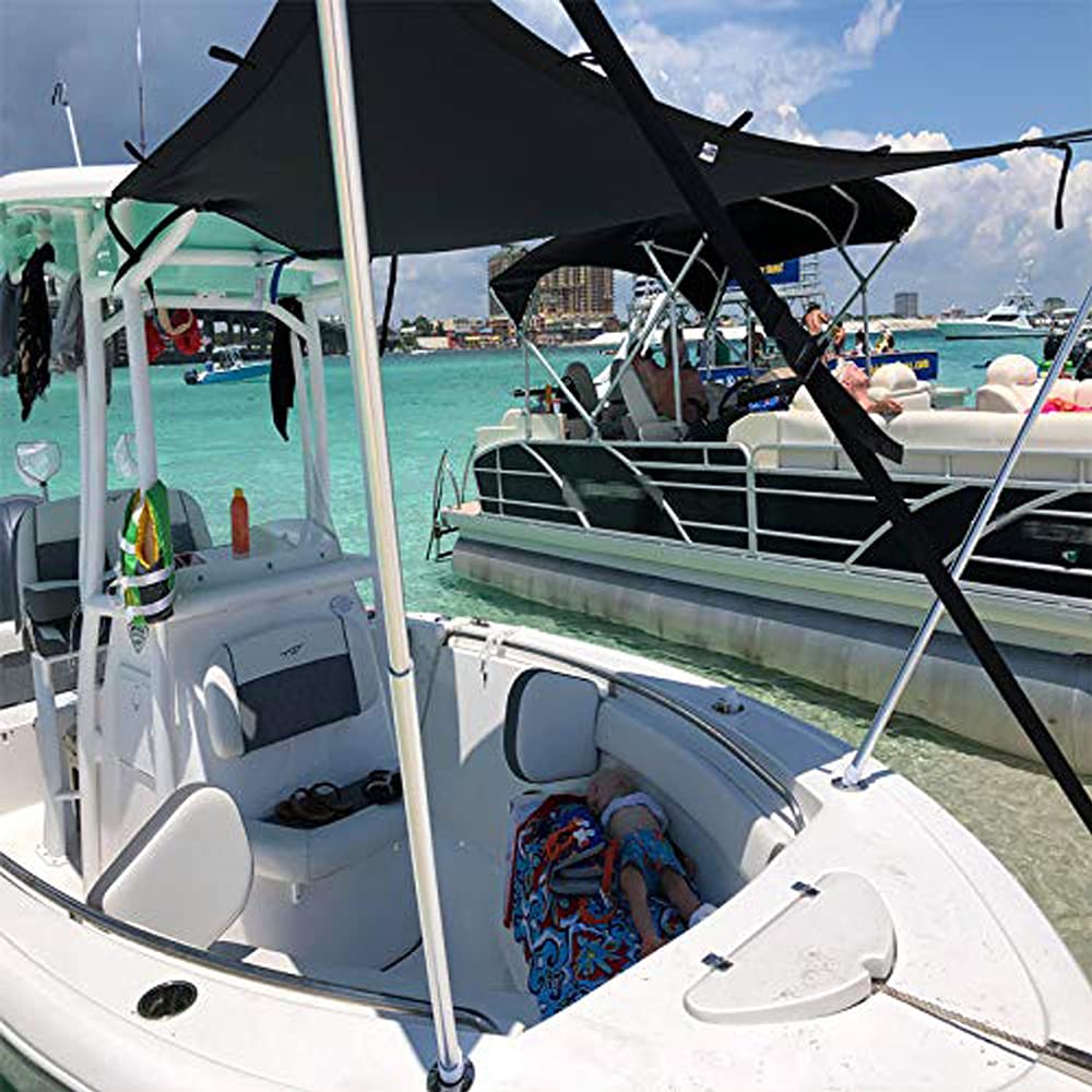 TeBaisea Boat T-Top Sun Shade Kit Boat Canopy, Boat Cover with Stainless Steel Telescopic Rod Foldable,UV-Proof 1200D High-Tech Polyester Fiber, Anti-Ultraviolet Dark Blue(126"×114"×102")