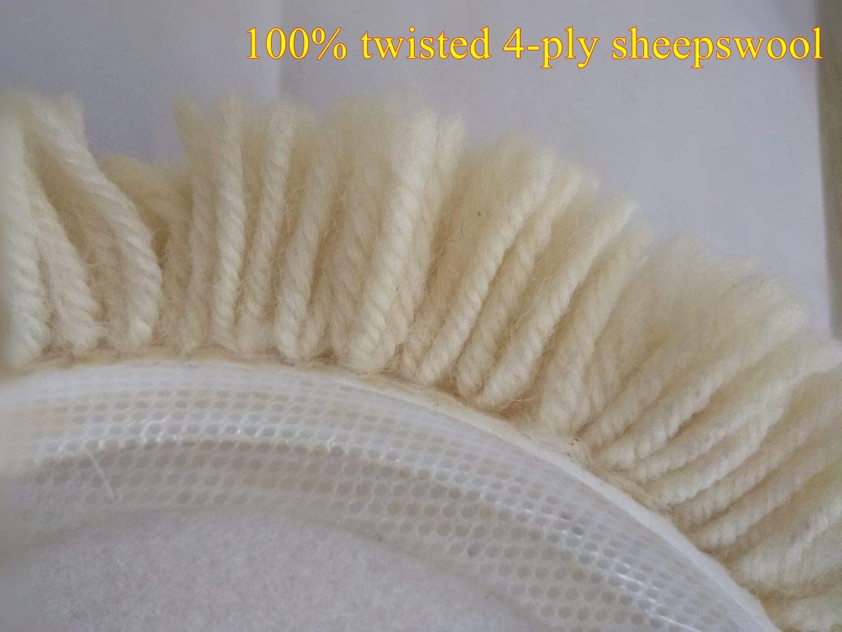 Sisha-A Wool Polishing Pads, 2 Pack 7" Buffing Pads with Hook and Loop Back for Compound, Cutting & Polishing, 100% Natural Wool, Thick and Aggressive