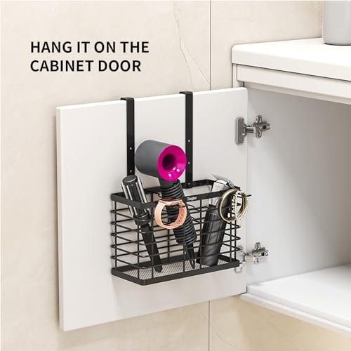 Segler Hair Dryer Organizer Wall Mounted & Cabinet Door, 3 in 1 Storage, Adjustable Height, Carbon Steel, Black