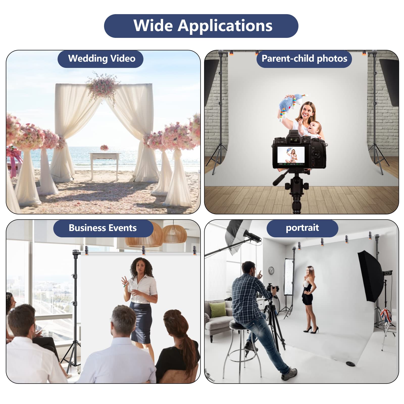 UBeesize Photo Backdrop Stand System Kit, 7 x 10 ft Adjustable Background Support Stand with 6 Backdrop Clamps, 4 Crossbars, 2 Sandbags, and Carrying bag for Photography Video Studio Wedding