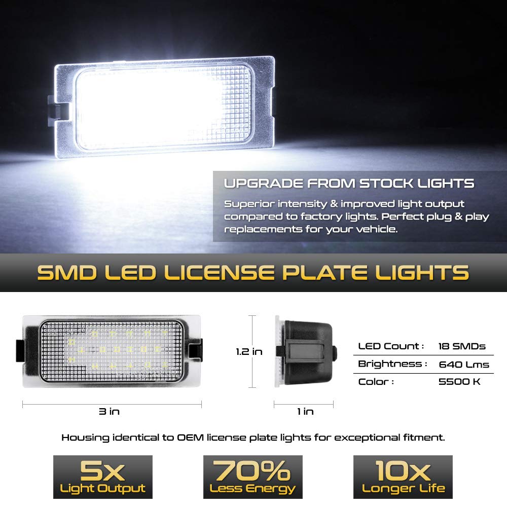 VIPMOTOZ Full LED License Plate Light Tag Lamp Assembly Replacement Pair For Ford Escape Edge Mercury Mariner - 6000K Diamond White, 2-Piece Set