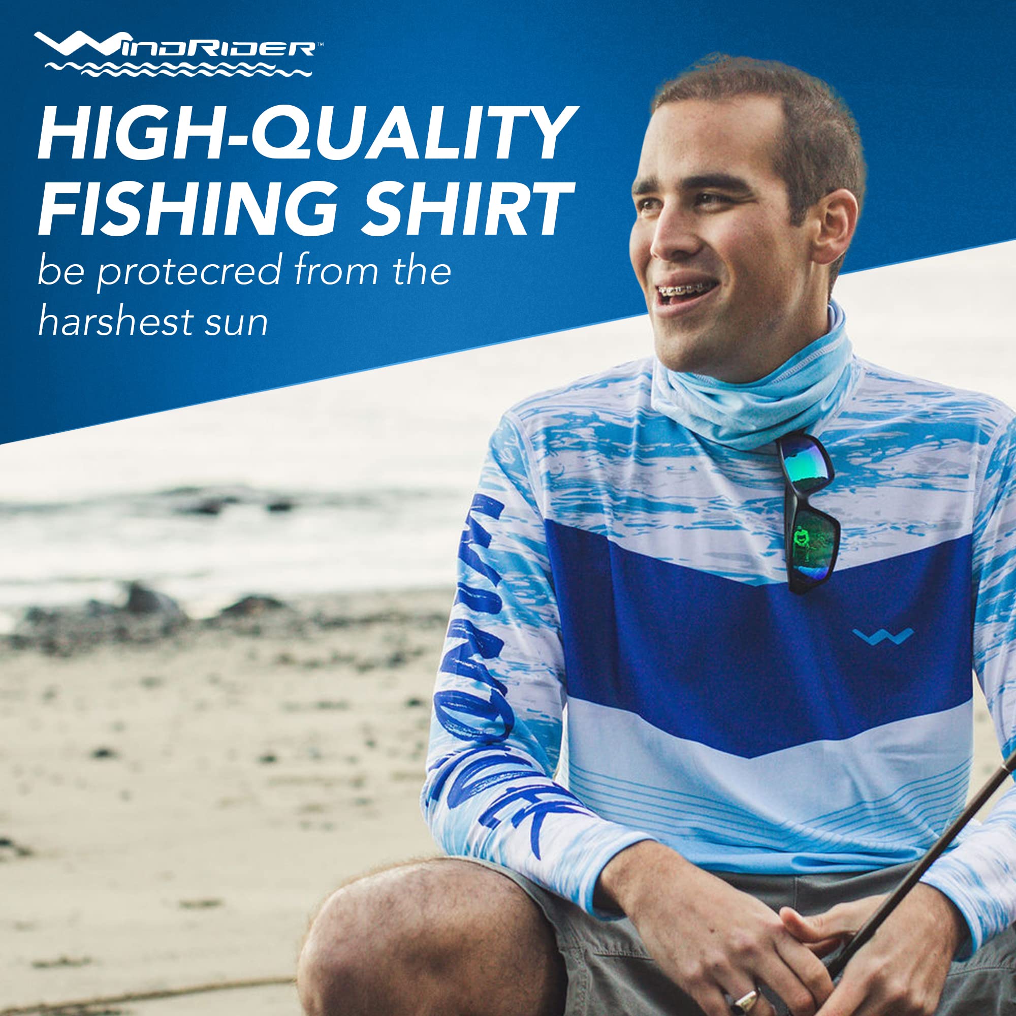 UPF50+ Long Sleeve Fishing Shirts for Men - Vented Sides, Light Weight, Wicking