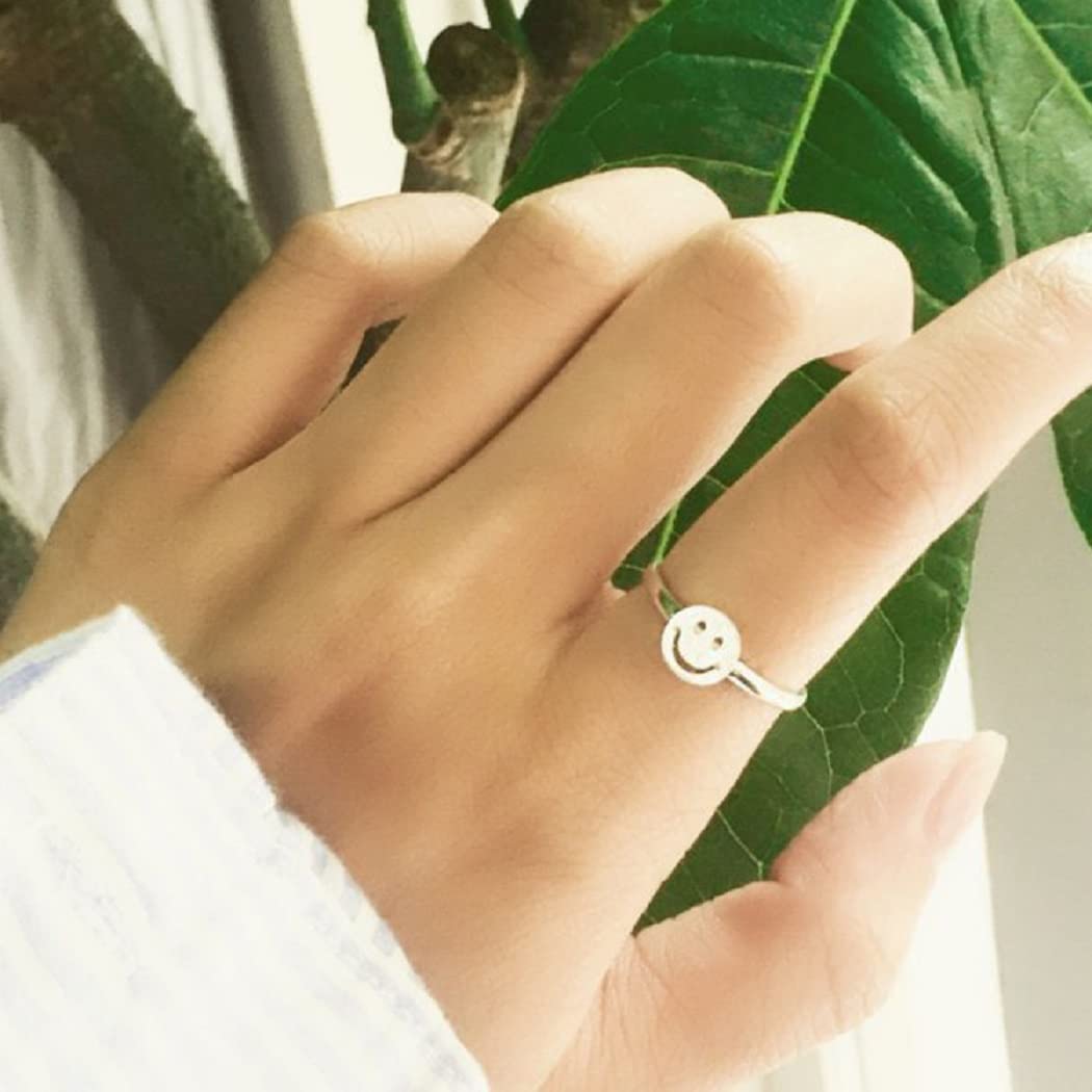 XUSIOAKKM Happy Smiley Midi Fashion Ring Cute Polished Thumb Ring 925 Sterling Silver Ring Opening Adjustable Expression Ring