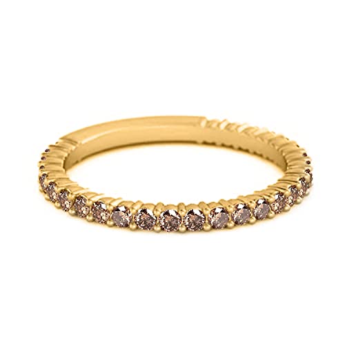 Shine Jewel Stacking Ring 0.60 Ct Champagne Diamond Eternity Raquel Band Ring 925 Sterling Silver Wedding Ring (Yellow Gold Silver Plated, 6)