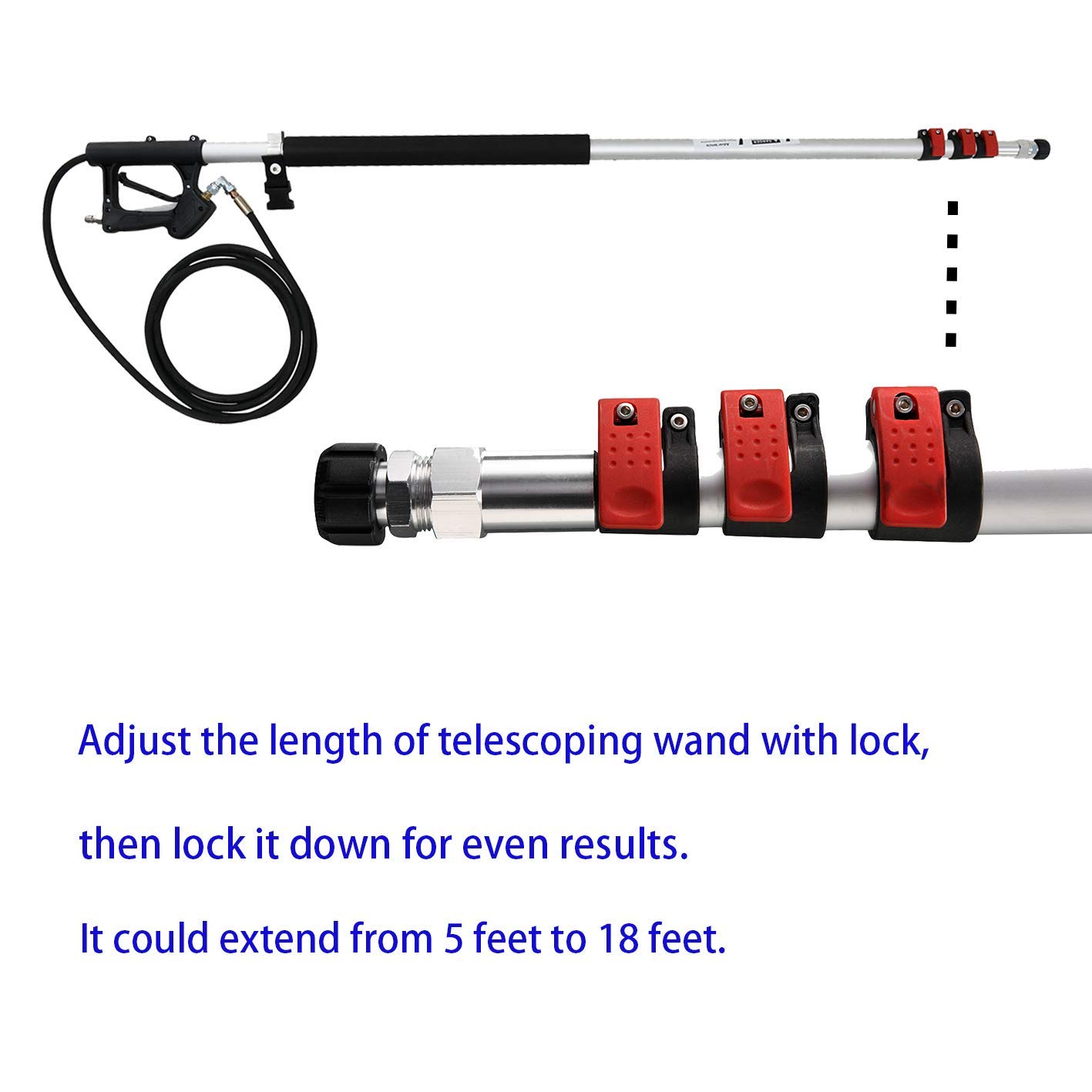RIDGE WASHER Telescoping Pressure Washer Wand, 18 Feet Gutter Cleaning Tool, with Extension Wand, Gutter Cleaner Attachment, Support Belt, 5 Nozzles, 2 Couplers, 4000 PSI