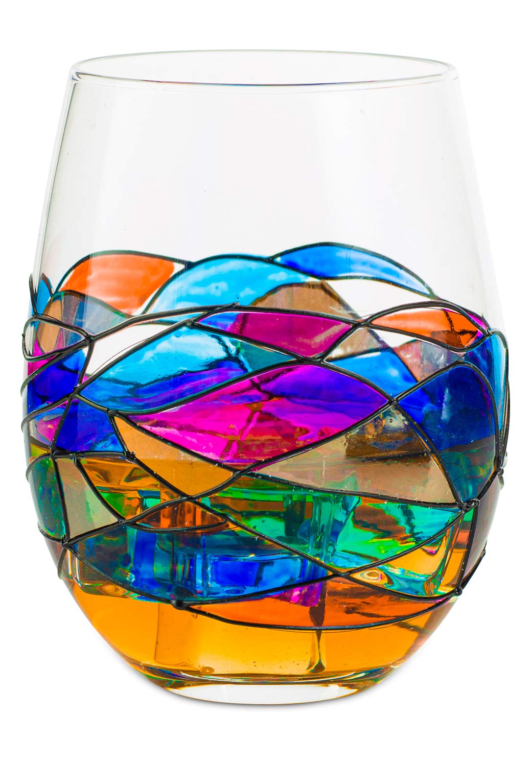 The Wine Savant Artisanal Hand Painted Glassware Gift for Mom, Wife, Friend - Artisanal Barcelona Hand Paint Whiskey & Wine Decanter Set, Renaissance Romantic Stain-glasses- Gift Multicolor