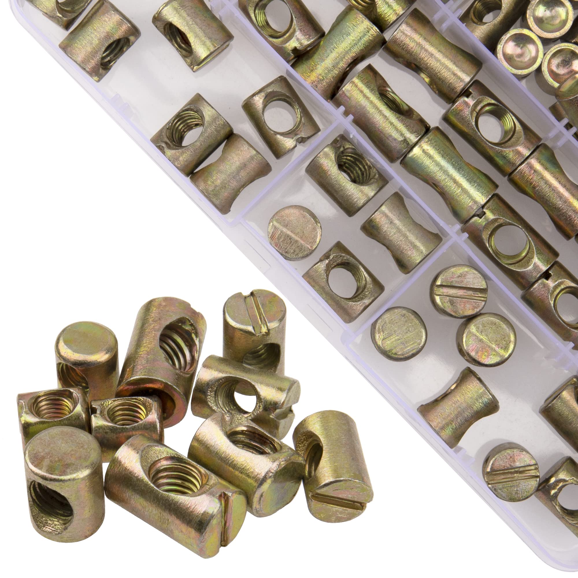 Rrina 70Pcs Metric M6 M8 Barrel Cross Dowel Slotted Nuts for Furniture Beds Chairs 4 Sizes